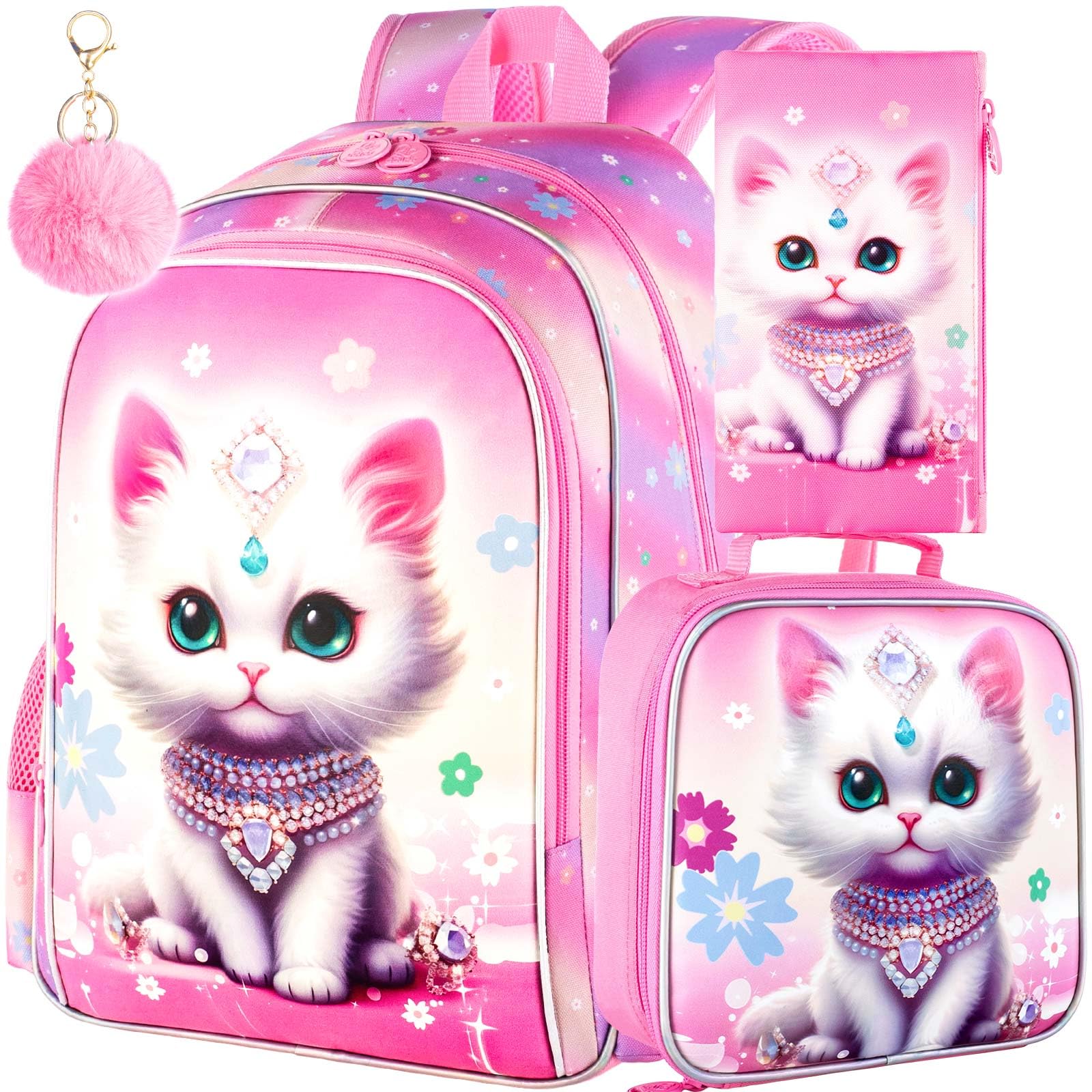 Amazon.com | TXHVO 3Pcs Cat Backpack for Kids 16" Girls Bookbag with ...