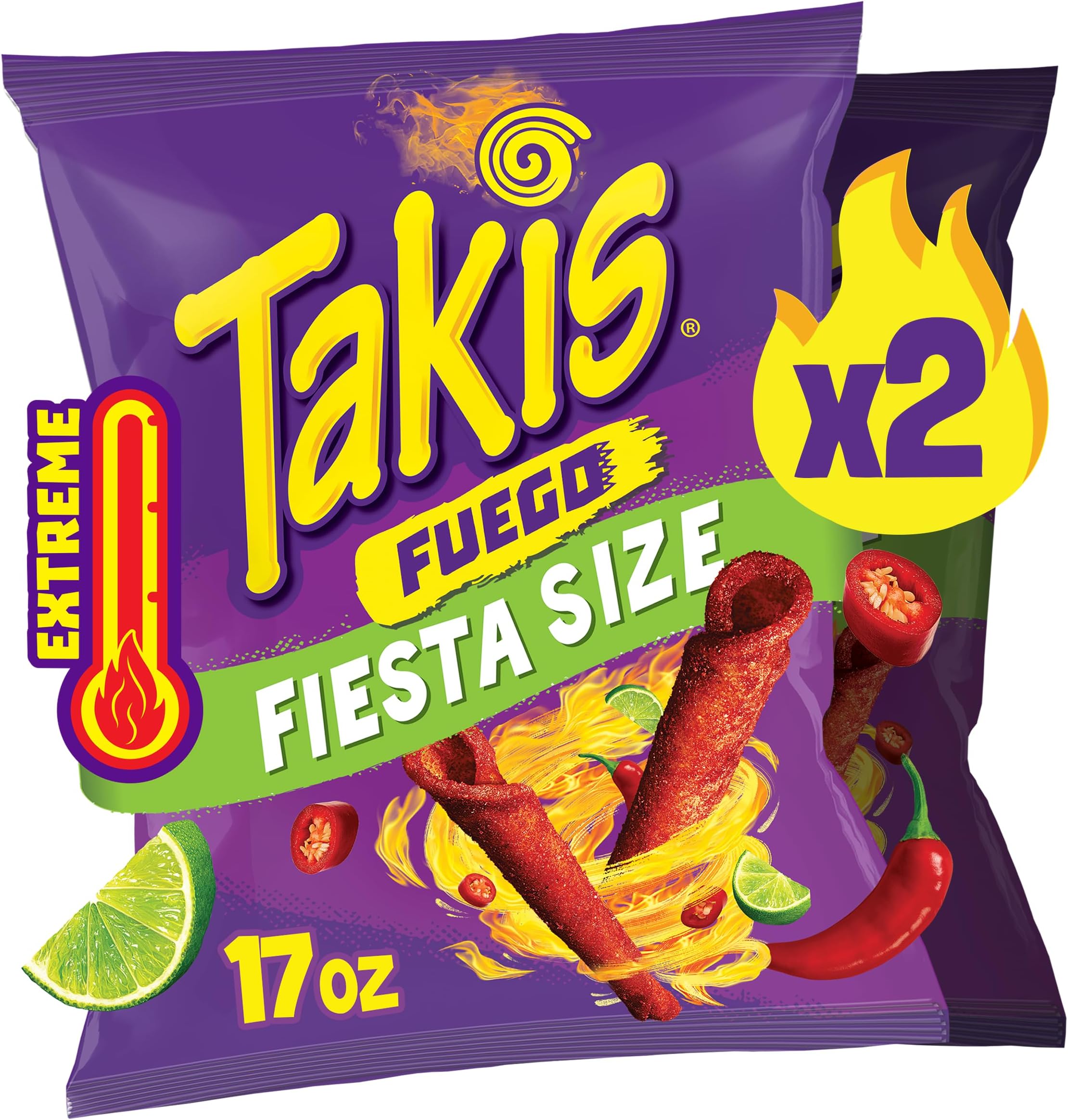 Amazon.com: Takis Fuego 17 oz Fiesta Size Bag, Hot Chili Pepper & Lime ...