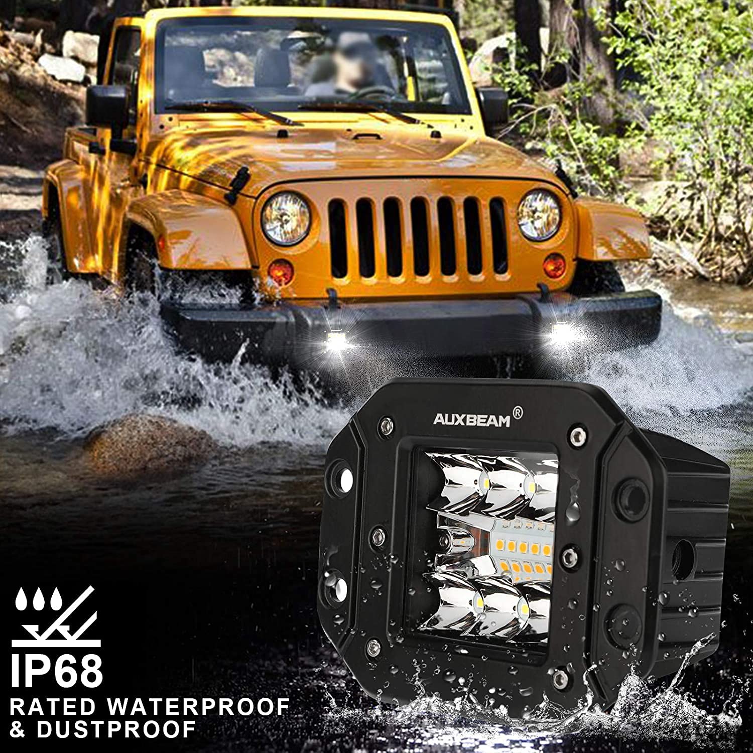 Snapklik.com : Auxbeam Flush Mount LED Pods, 5Inch Amber White Strobe ...