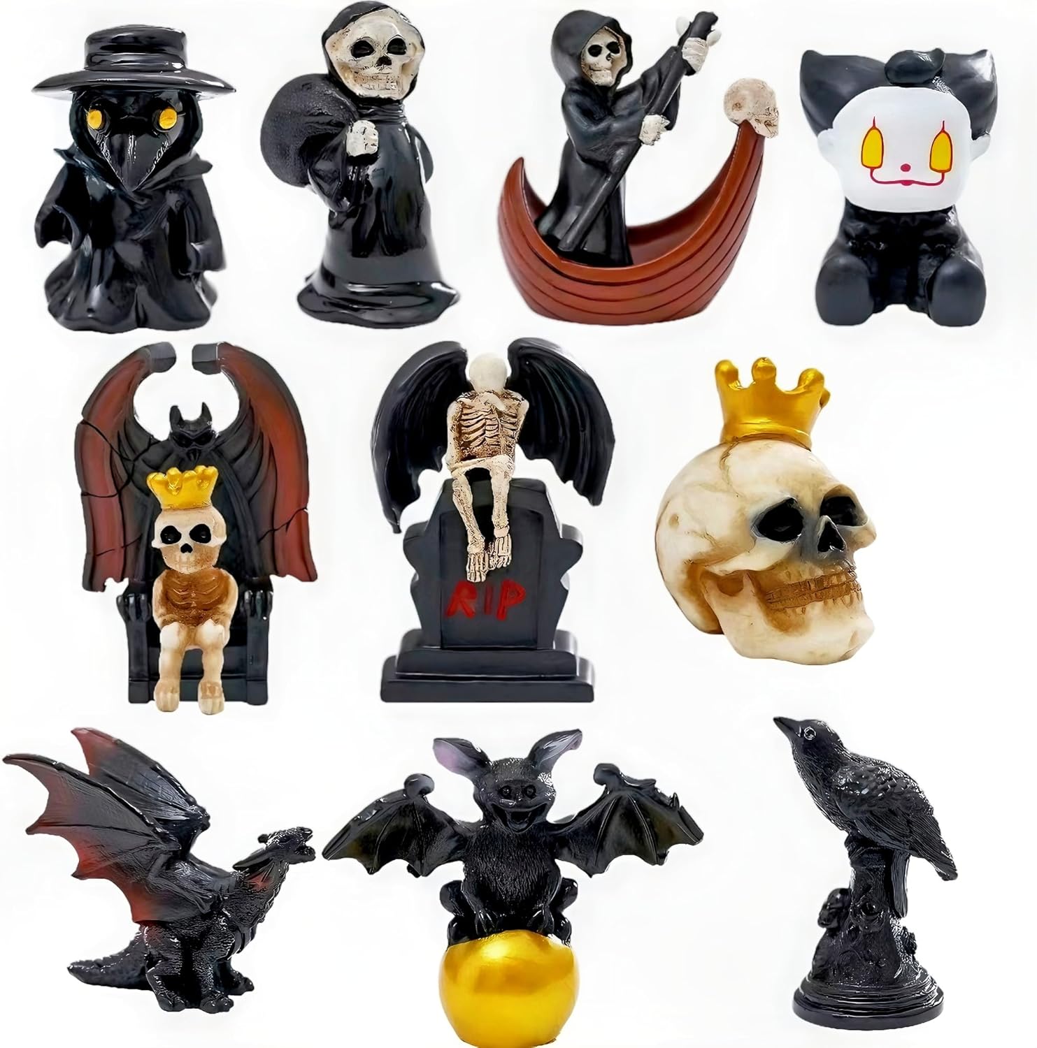 Amazon.com: EVDERS 11Pcs Halloween Mini Figurines Set Miniature Skull ...