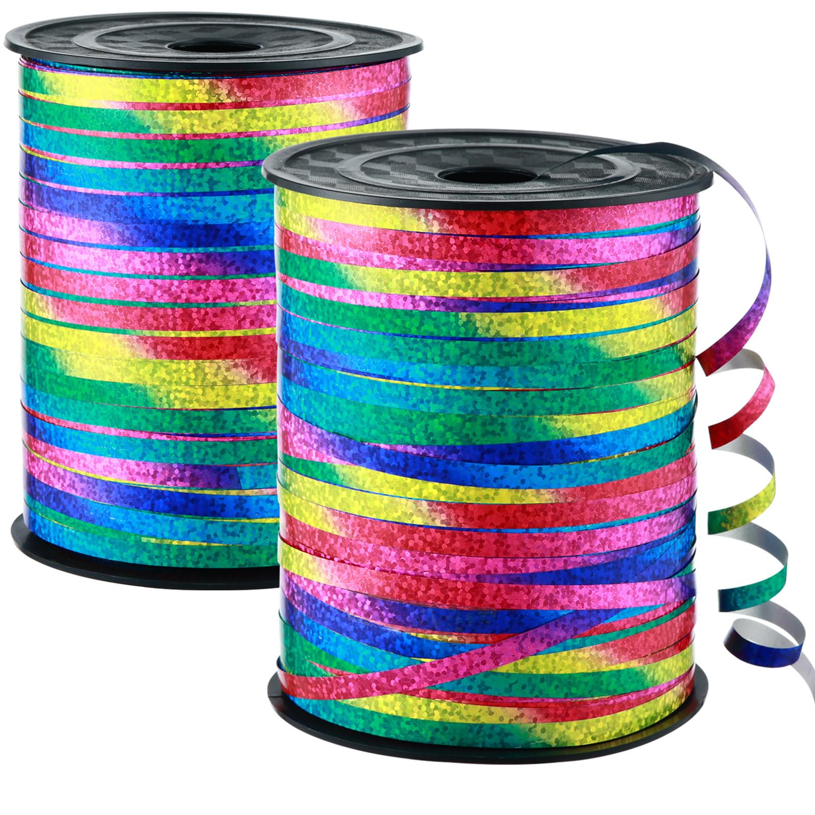 Amazon.com: 2 Rolls 1000 Yards Laser Rainbow Curling Ribbons Wrapping ...