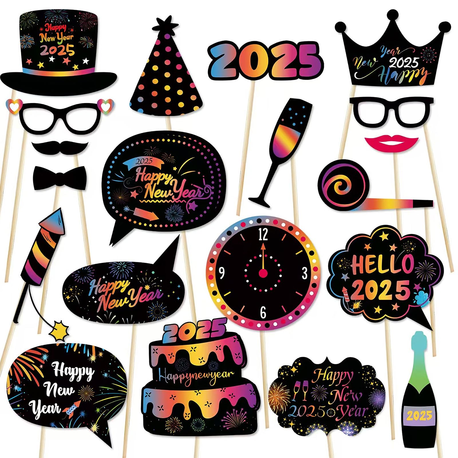 Buy New Years Photo Booth Props, 20 Pcs Colorful Hello 2025 New Years ...