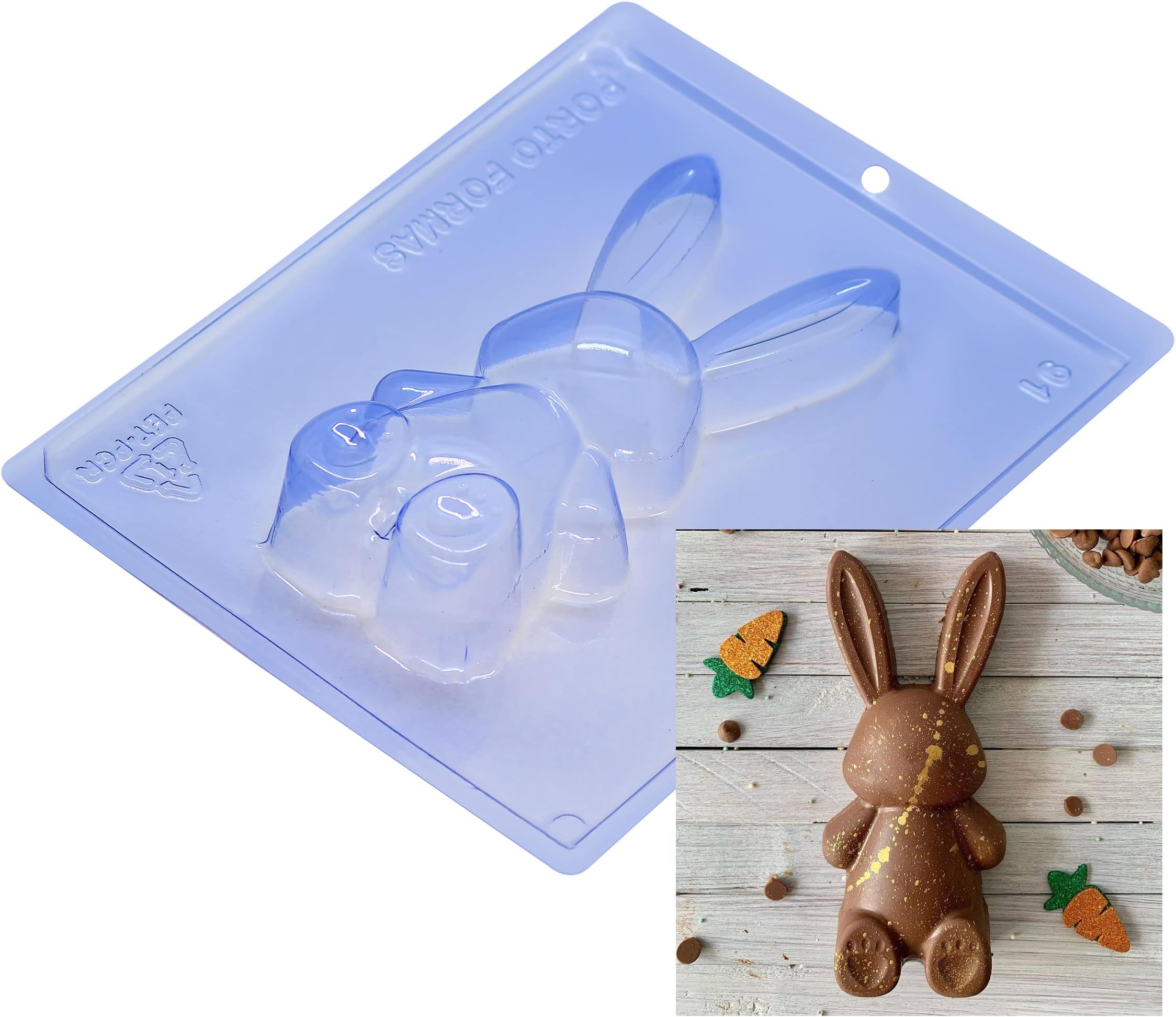 Amazon.com: 3D Easter Rabbit Bunny Shaped Polycarbonate Chocolate Mold ...