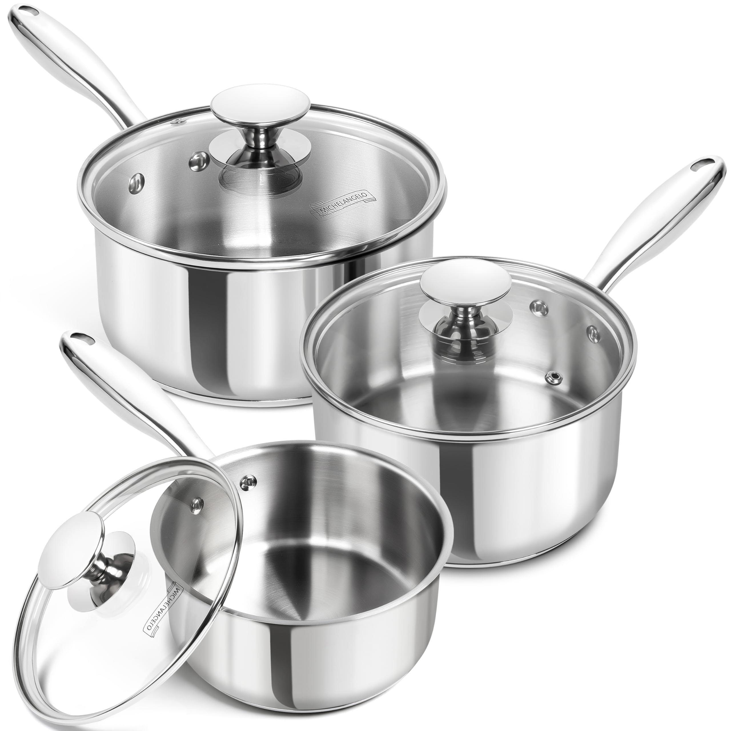 Amazon.com: MICHELANGELO Stainless Steel Sauce Pan Set - 1, 2, 3 Qt ...