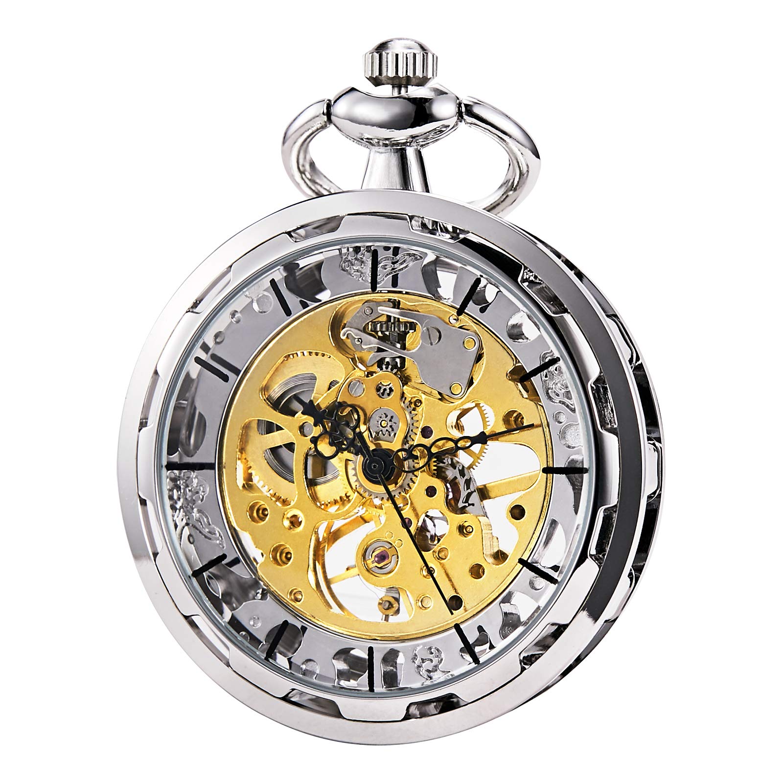 Buy TREEWETO Men's Pocket Watch Hollow Steampunk Skeleton Dial Visible Gears Mechanical Movement ...