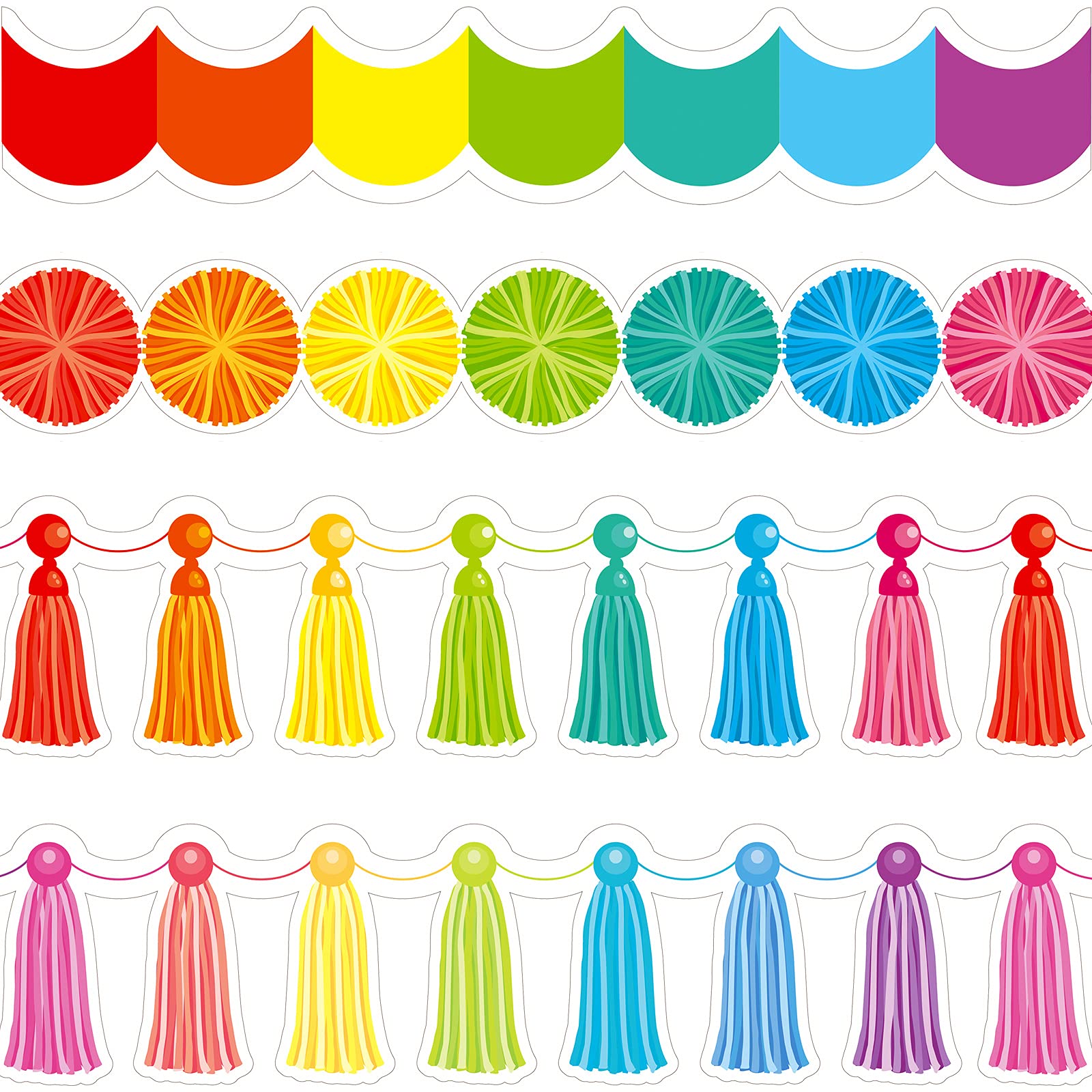 Amazon.com: Outus 4 Pack Bulletin Board Borders Rainbows Border ...