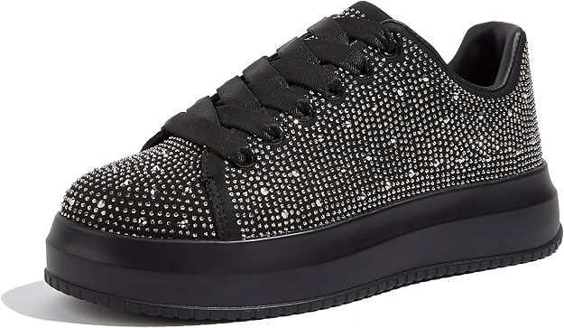 Amazon.com | LUCKY STEP Rhinestone Sneakers for Women Platform Sparkly ...