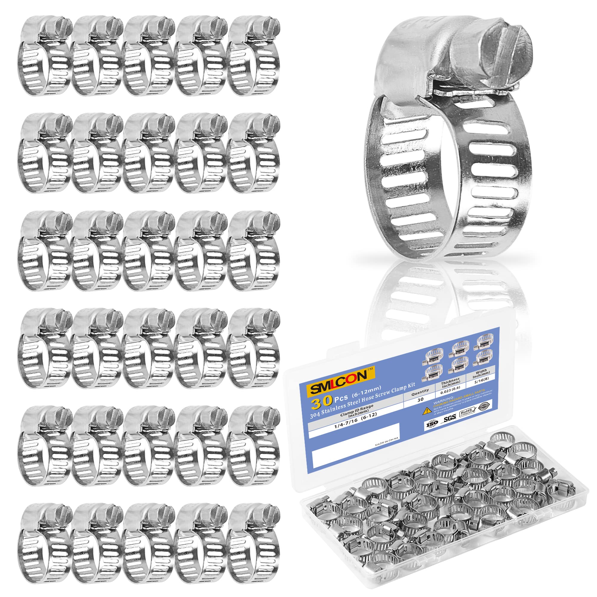 Amazon.com: SMLCON 30 Pack Hose Clamp Stainless Steel - Adjustable 1/4 ...