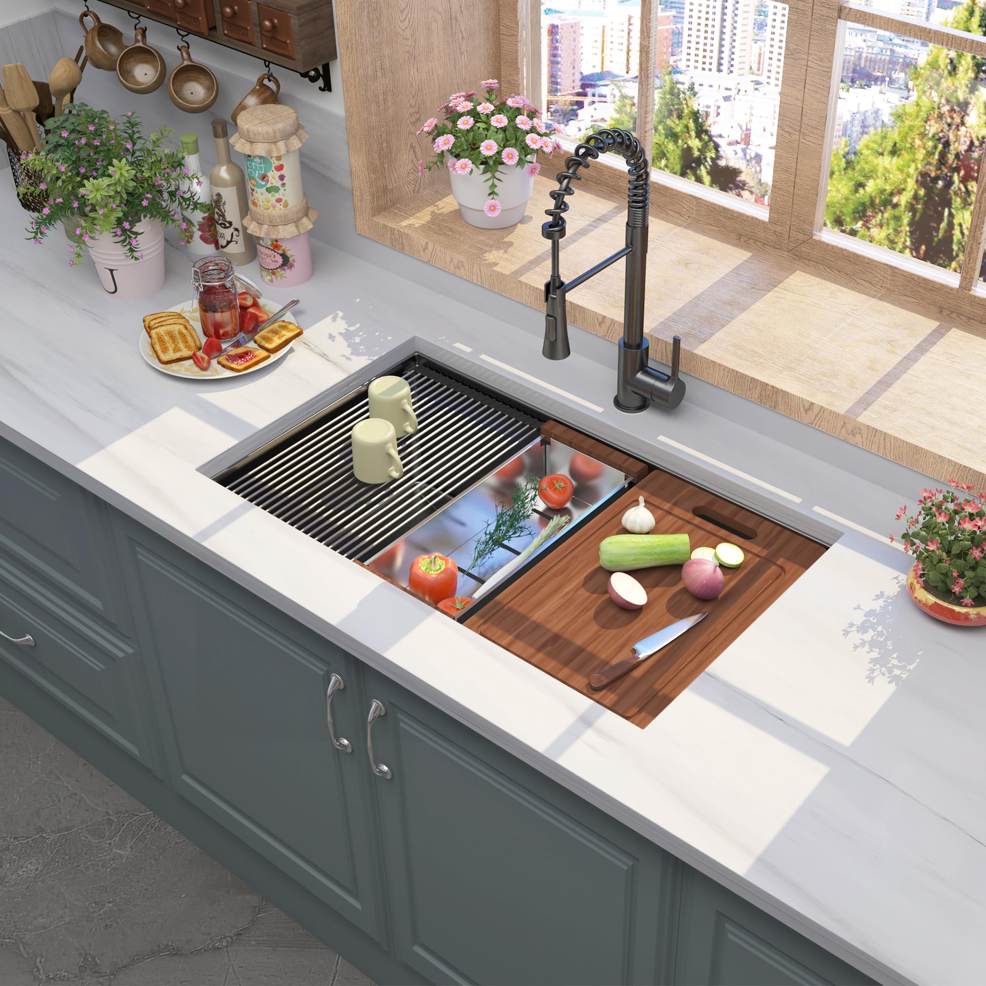 Snapklik.com : ALWEN 32 Inch Gunmetal Black Undermount Kitchen Sink, 16 ...