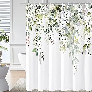 Amazon.com: Gibelle Extra Long Shower Curtain 72 x 84, Tall Sage Green Floral Fabric Shower ...