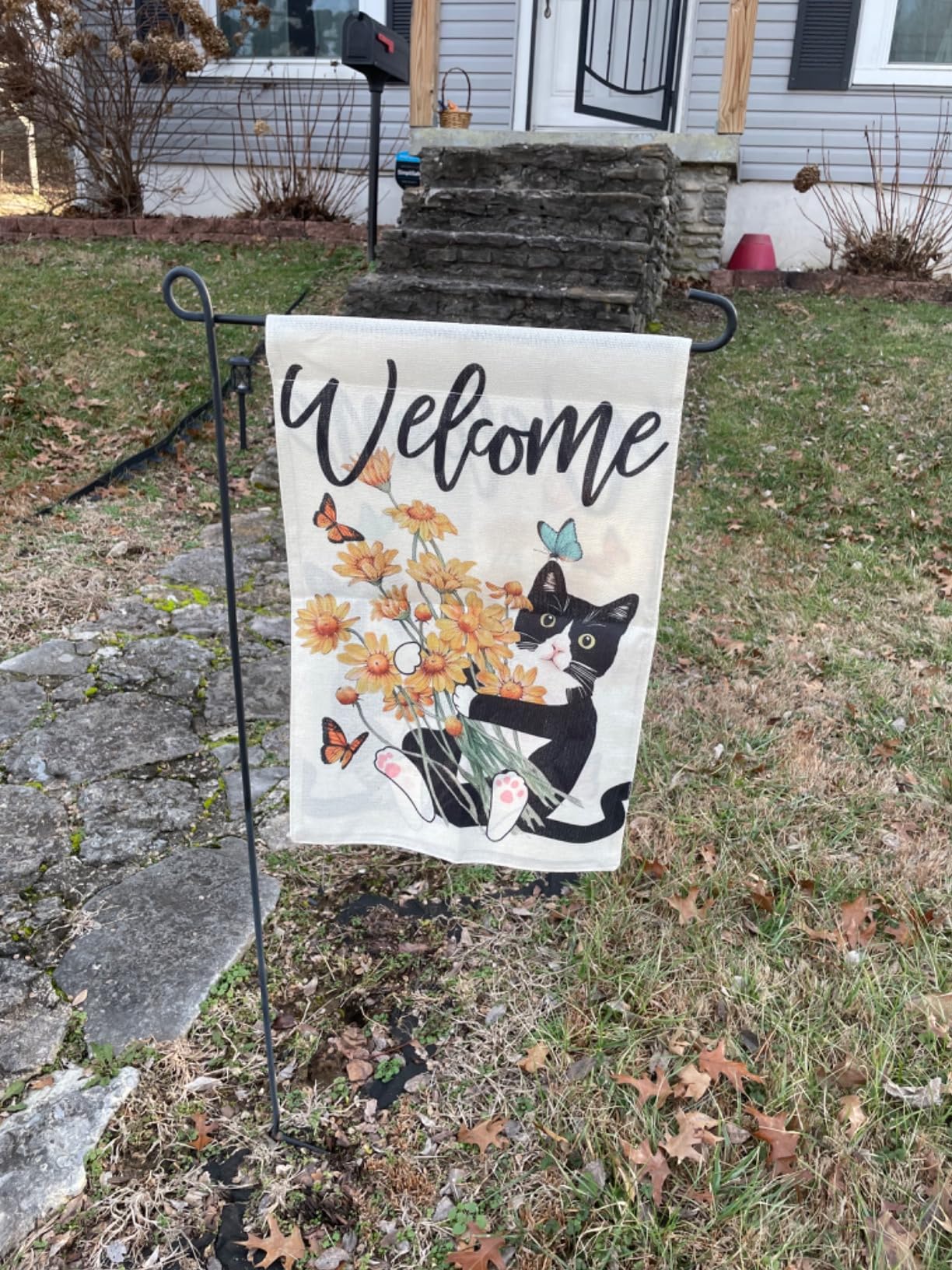 Amazon.com : DLZDN Spring Cat Garden Flag Floral Tuxedo Cat Garden Flag ...