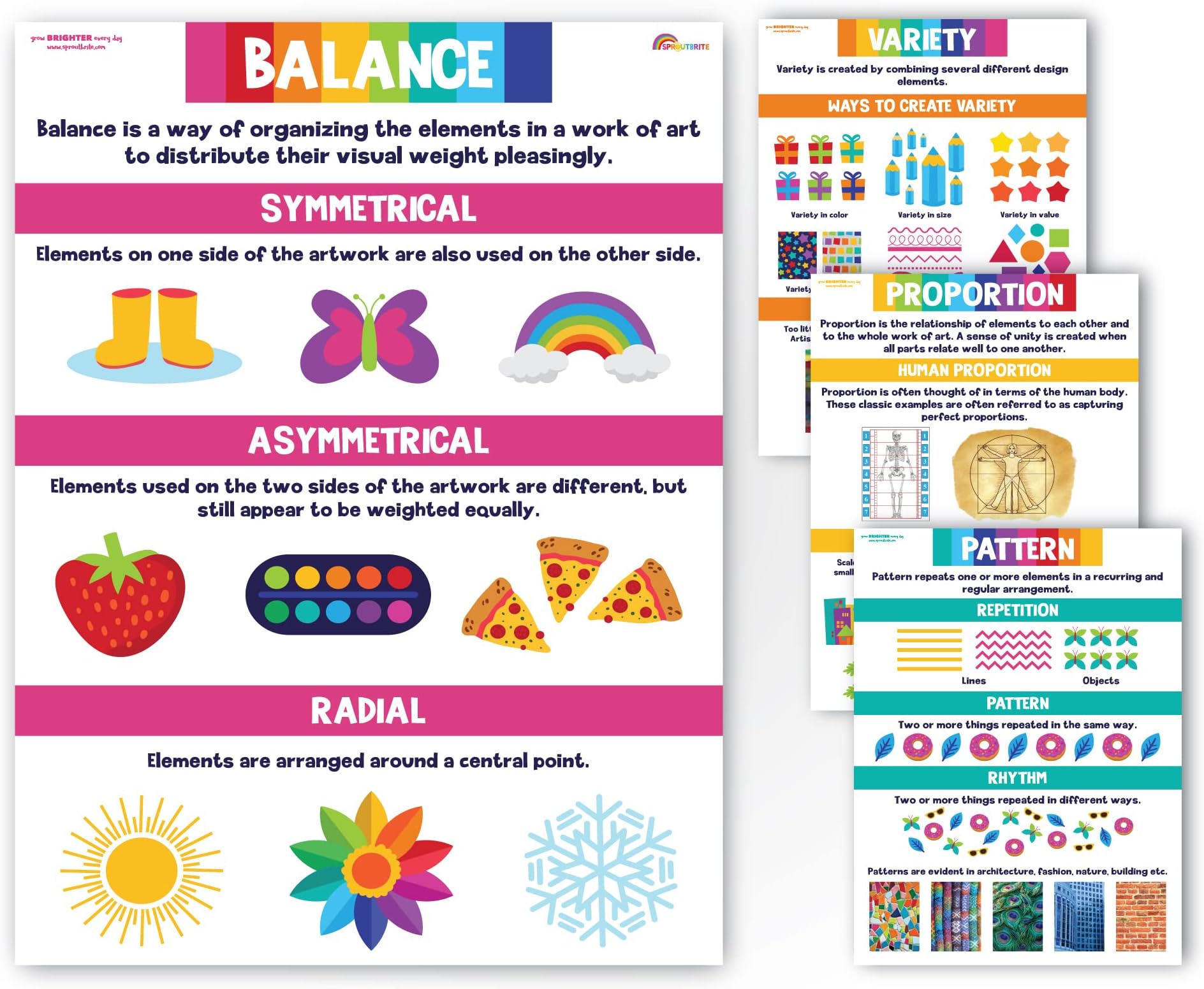 Amazon.com: Elements of Art Principles of Design 16 Art Posters 7 x 17 ...