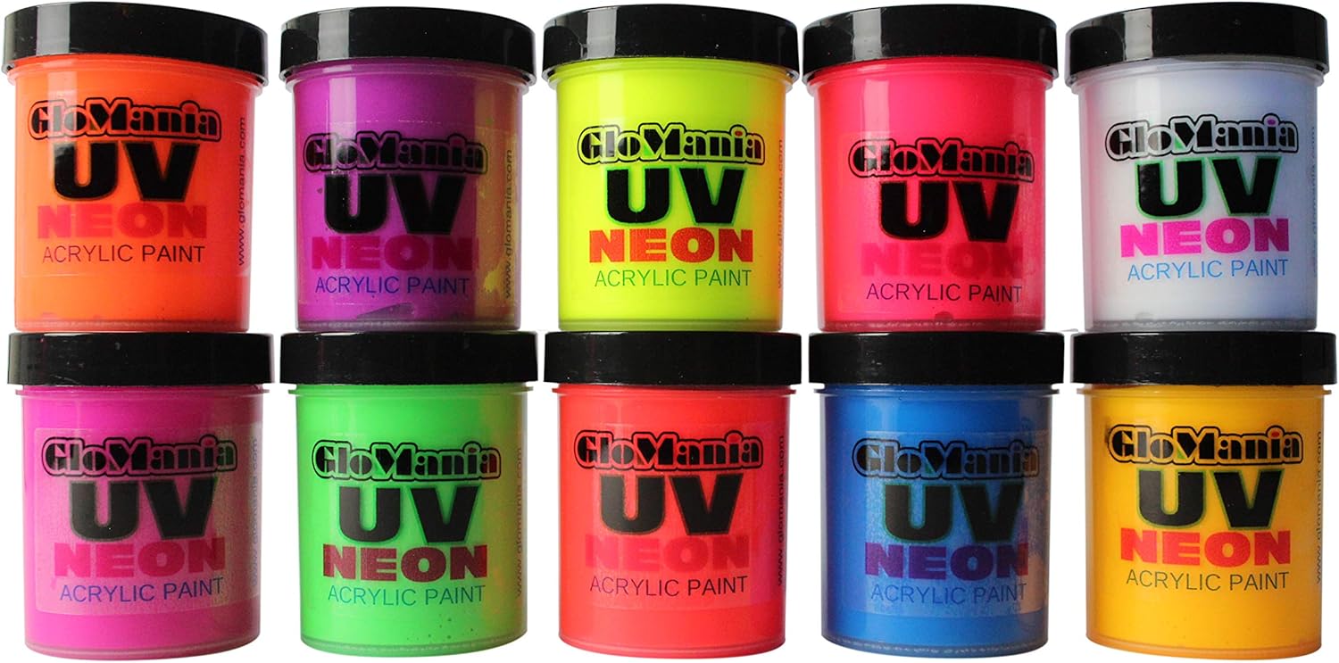 Amazon.com: UV Black Light Neon Fluorescent Bright Acrylic Paint - 10 x ...