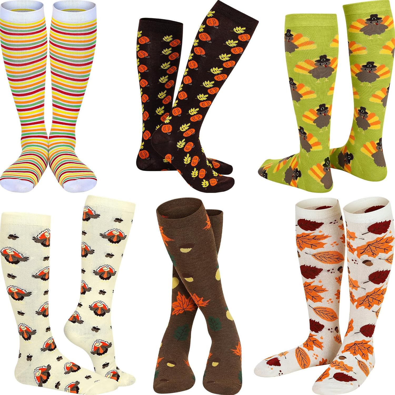 Amazon.com: HooLing 6 Pairs Fall Fun Compression Socks for Women Autumn ...