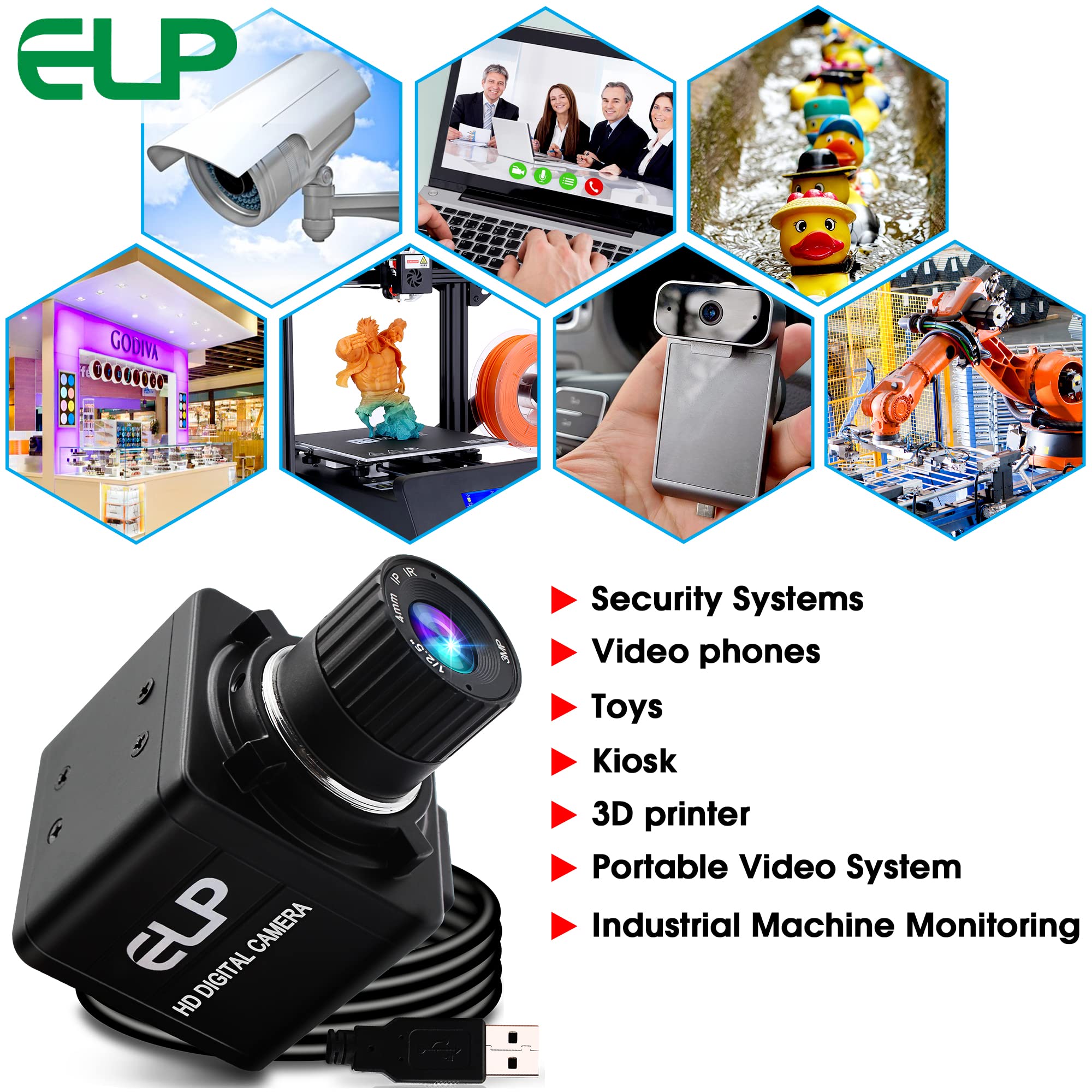 ELP USB Camera Manual Zoom 4mm Lens Prototype Camera 2Megapixel 1080p ...