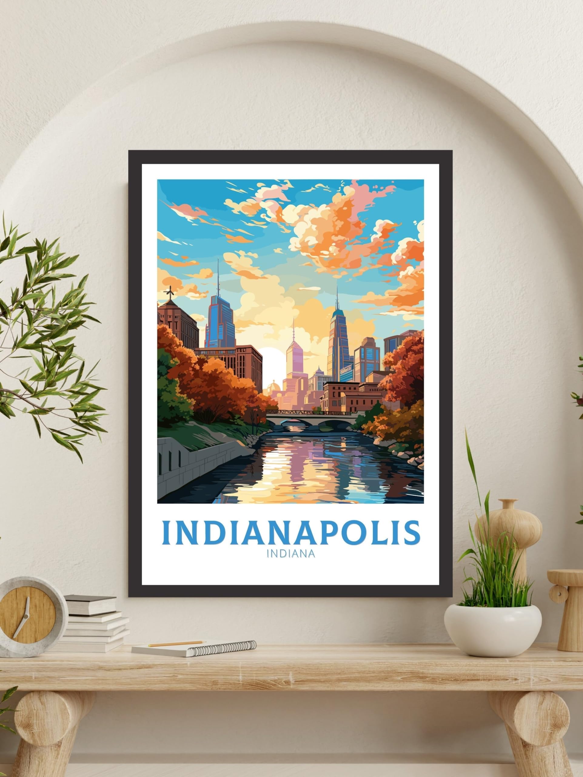 Indianapolis Neighborhoods Poster Indianapolis Indiana City Skyline