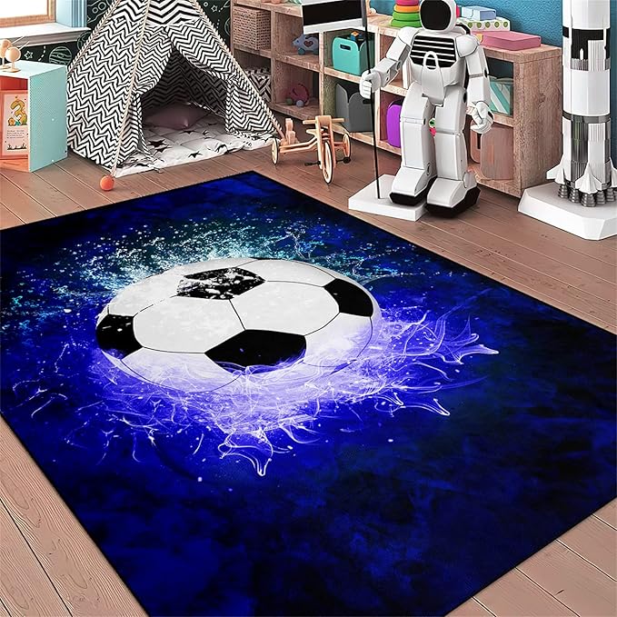 Amazon.com: kodhyvj Cool Blue Flame Football Rug for Boys Bedroom Decor ...