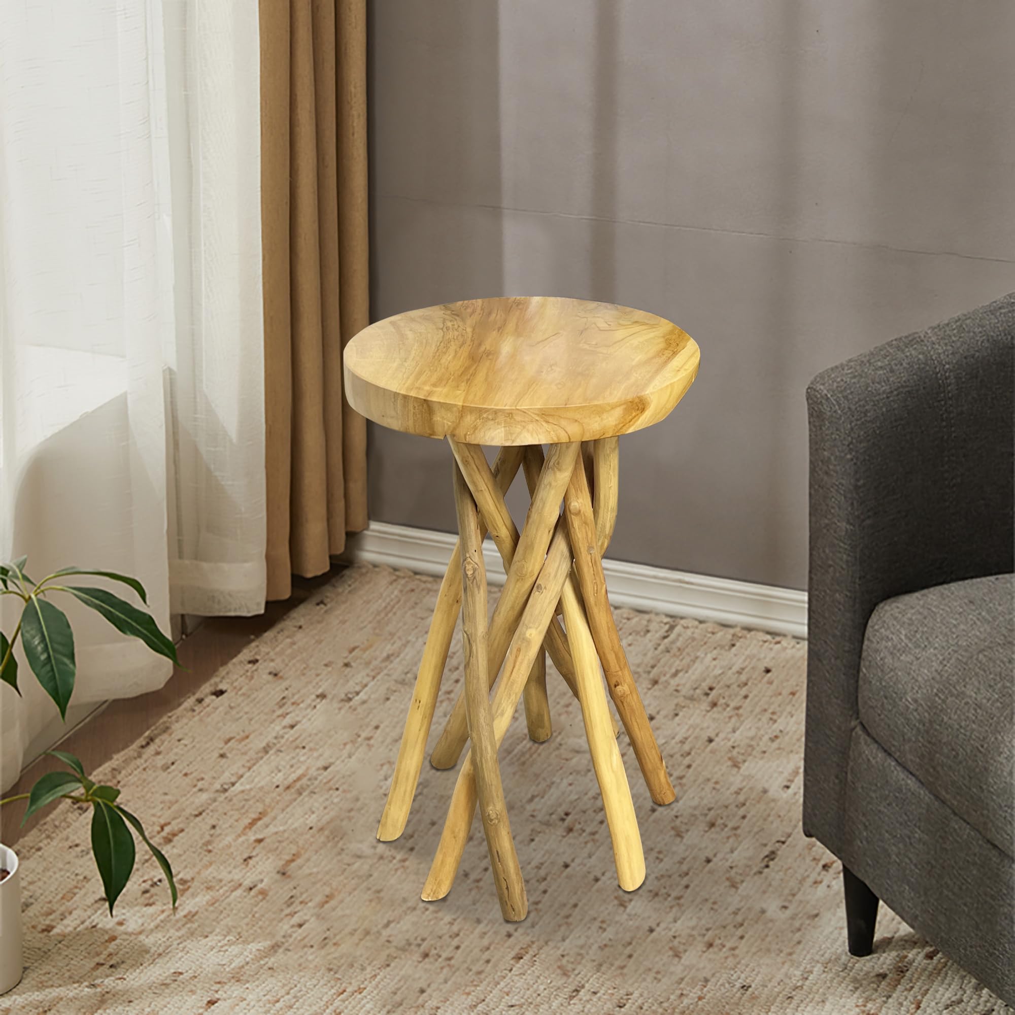 Amazon.com: Warmaxx Teak Branch End Table 15.7" x 15.7" x 27.5" H Round ...