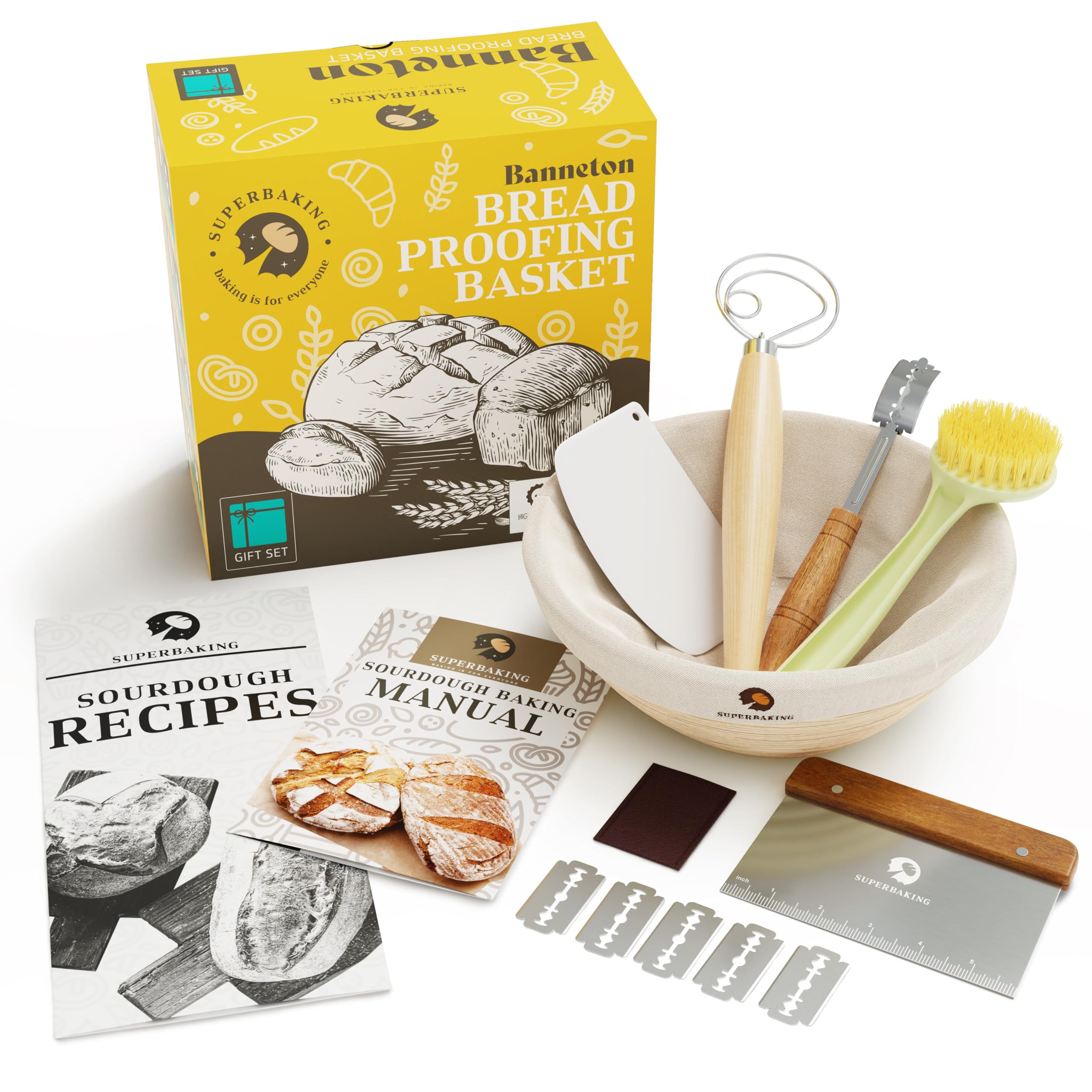 Amazon.com: Superbaking Banneton Bread Proofing Basket Gift Set for ...