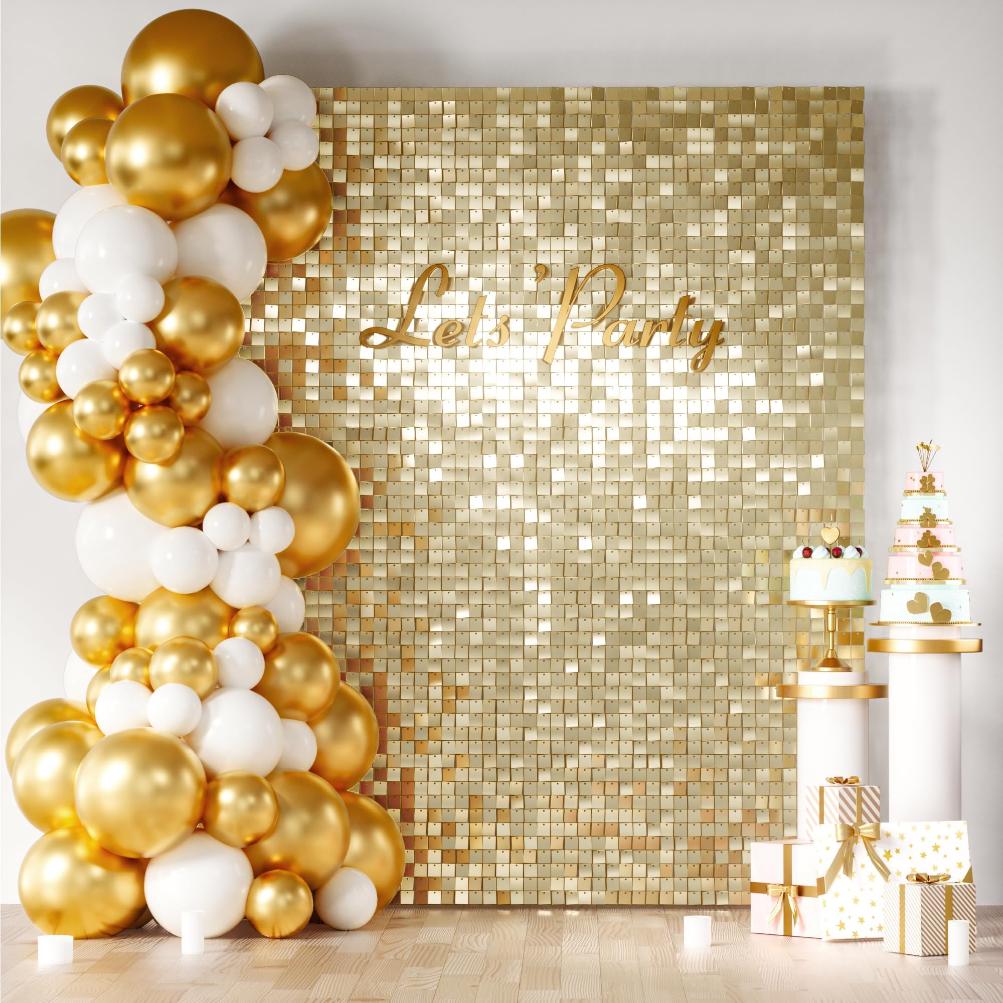 Amazon.com: Enrichovo Golden Shimmer Wall Backdrop,24PCS Square Sequin ...
