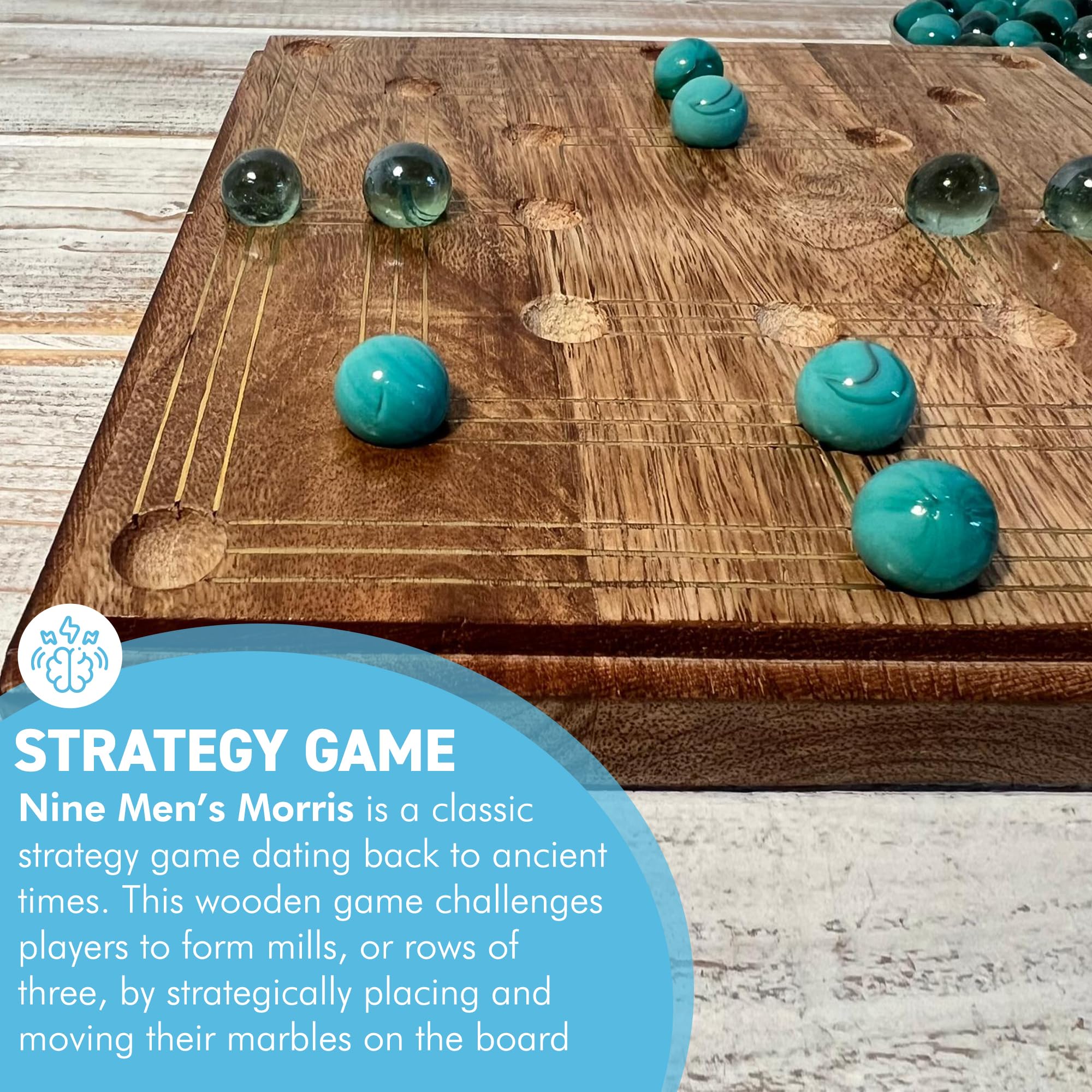 Nine Mans Morris marble game with wooden board | Quirky strategy ...