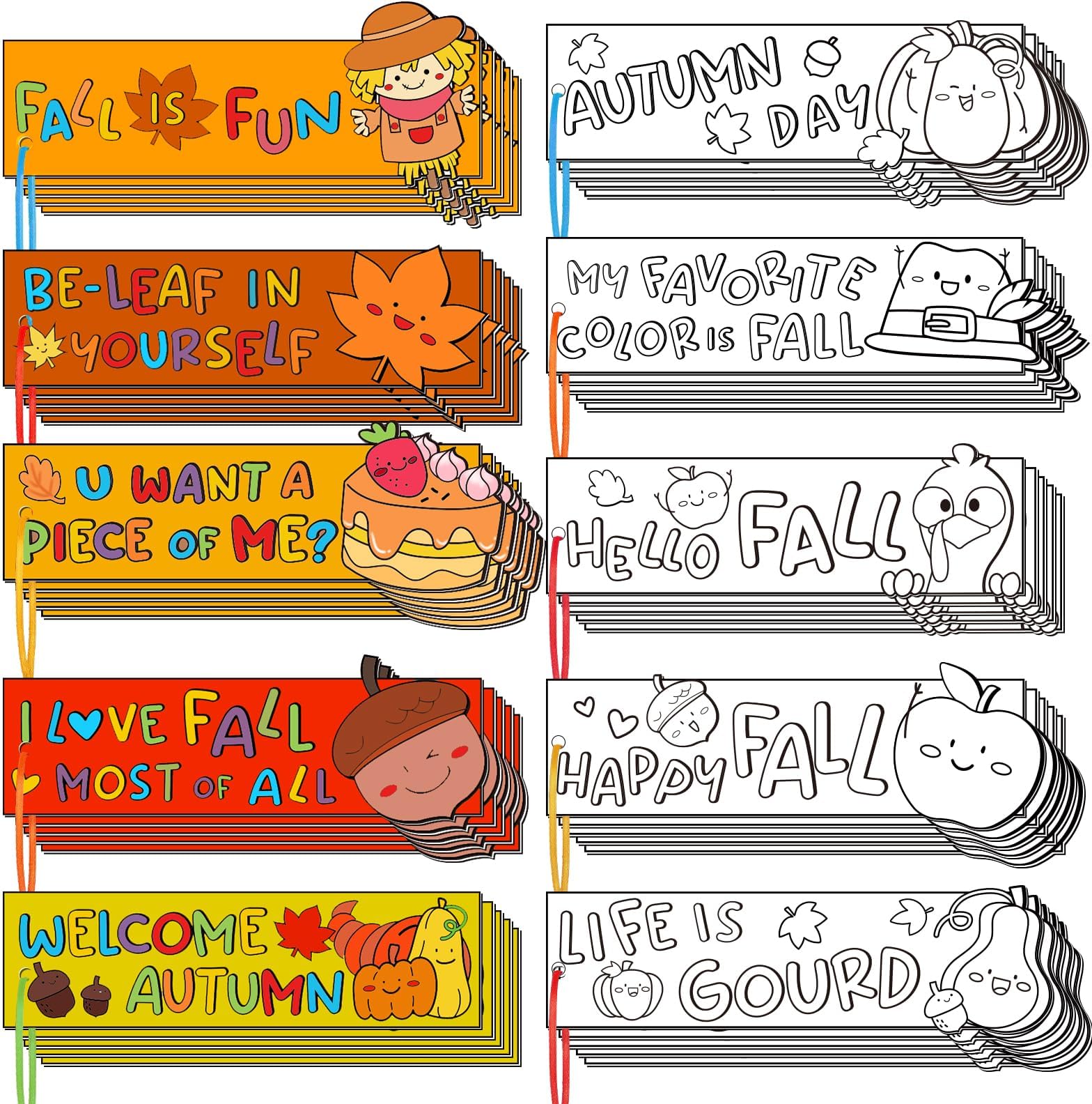 Amazon.com: Briwooody 100 Sets Fall Color Your Own Bookmarks for Kids ...