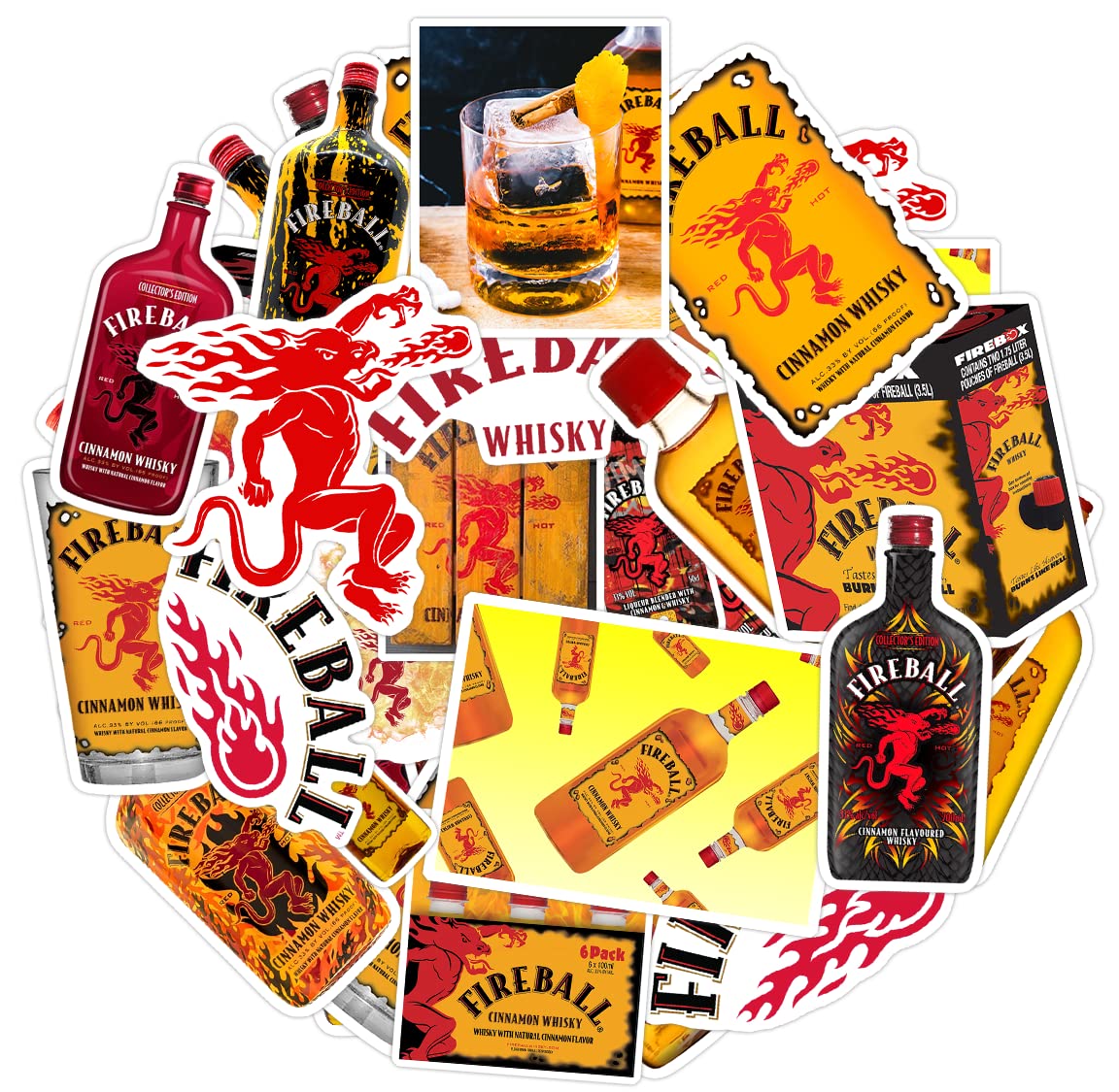 Amazon.com: Stickers Pack 20 Pcs Fireball Vinyl Whiskey Aesthetic ...