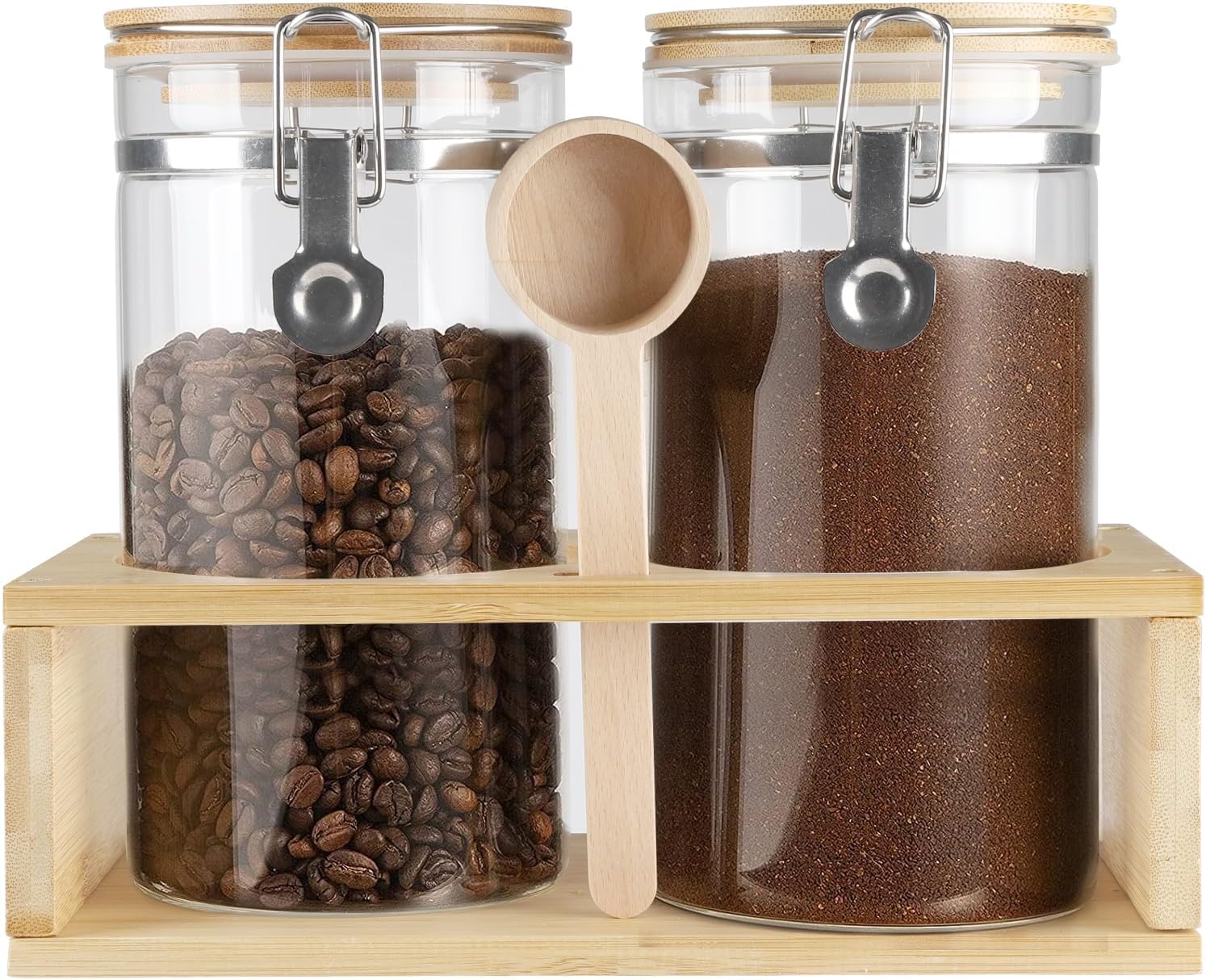 Gzsekken Glass Coffee Bean Storage Jar,2×1.2L Coffee Sugar Container ...