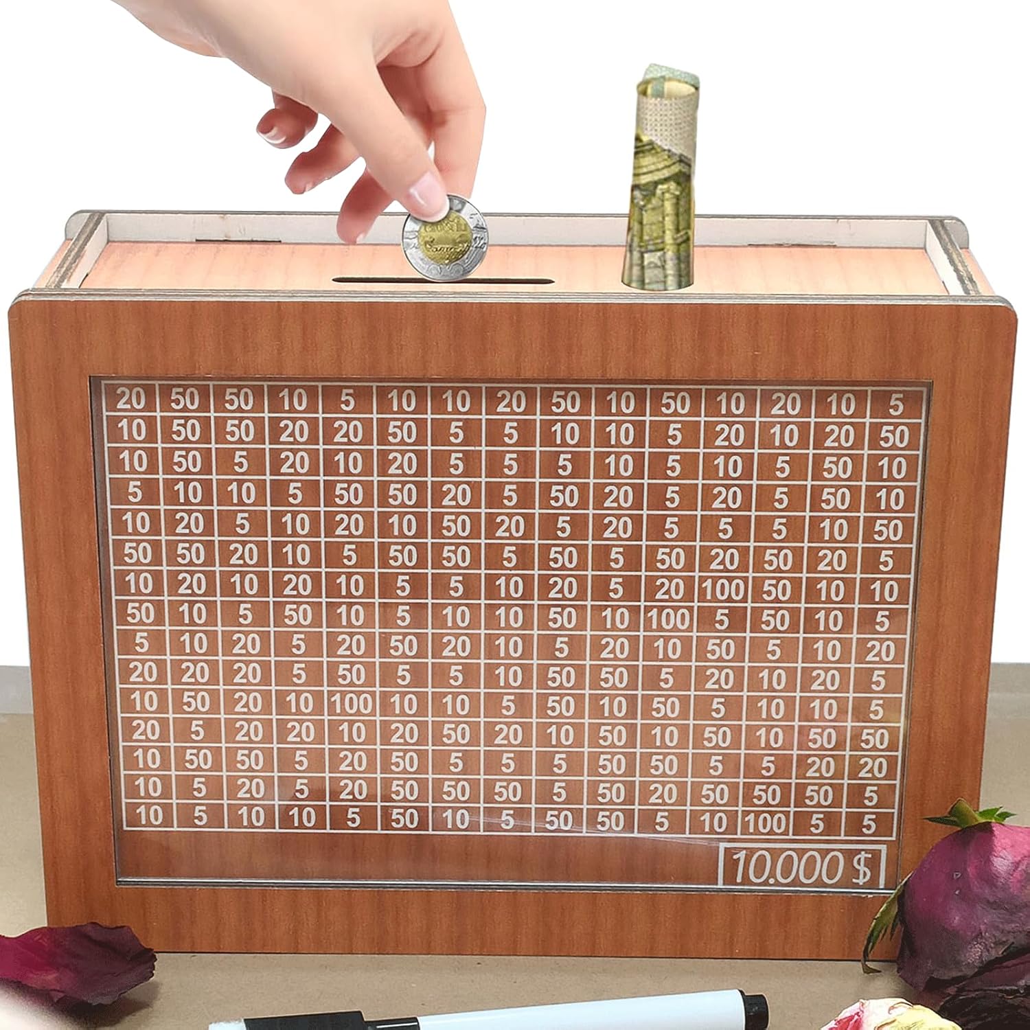 Amazon.com: Cash Vault Wooden Savings Box,(with a Pen) Wooden Cash ...