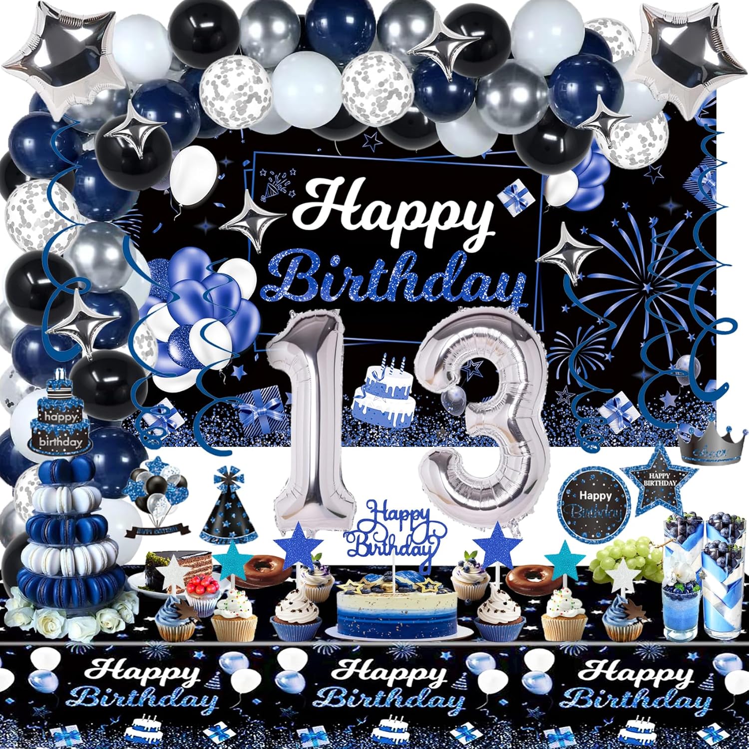 Amazon.com: Miidenks 13th Birthday Decorations Set for Boy, Navy Blue ...