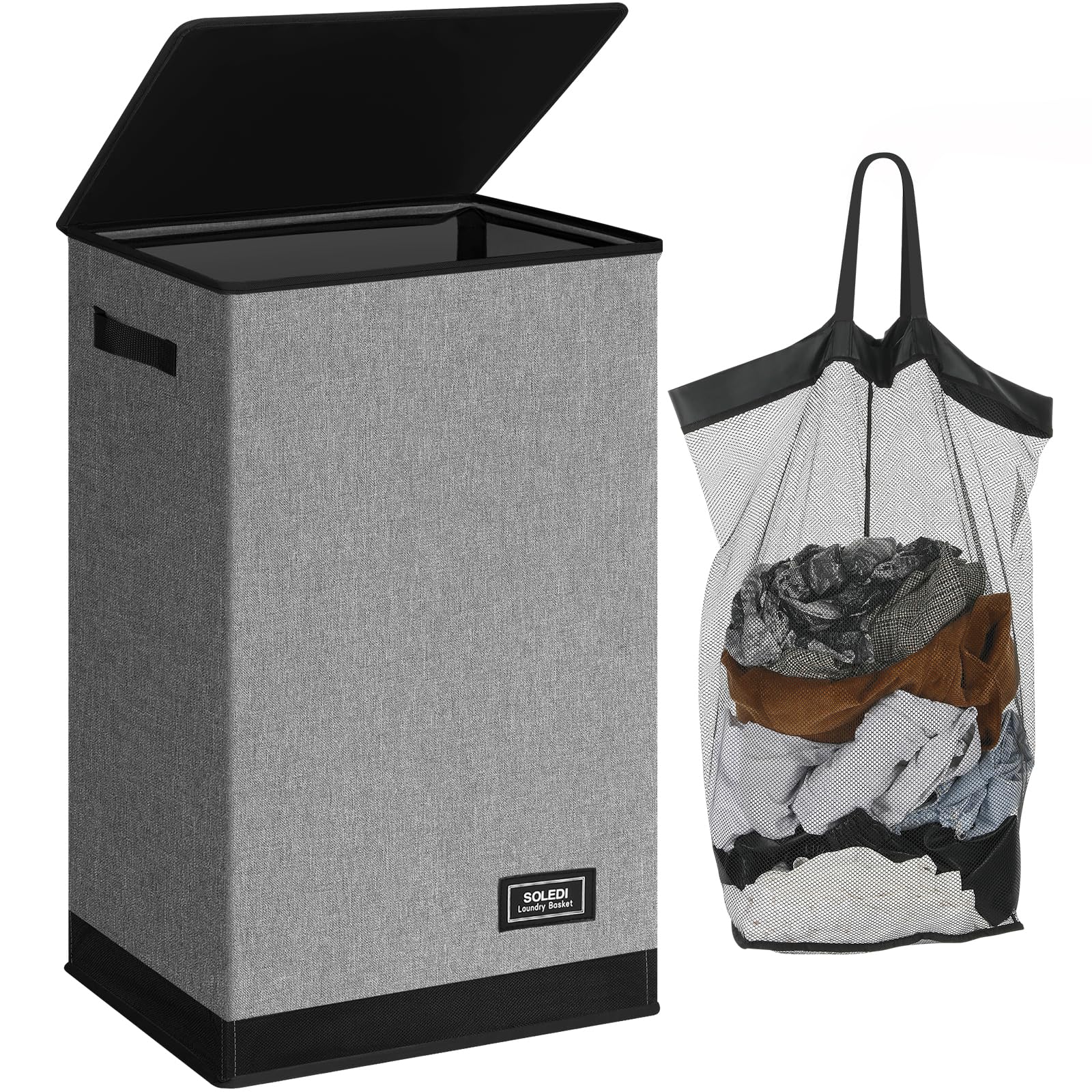 SOLEDI Laundry Hamper with Lid 90L (23.8) Large & Tall Collapsible ...