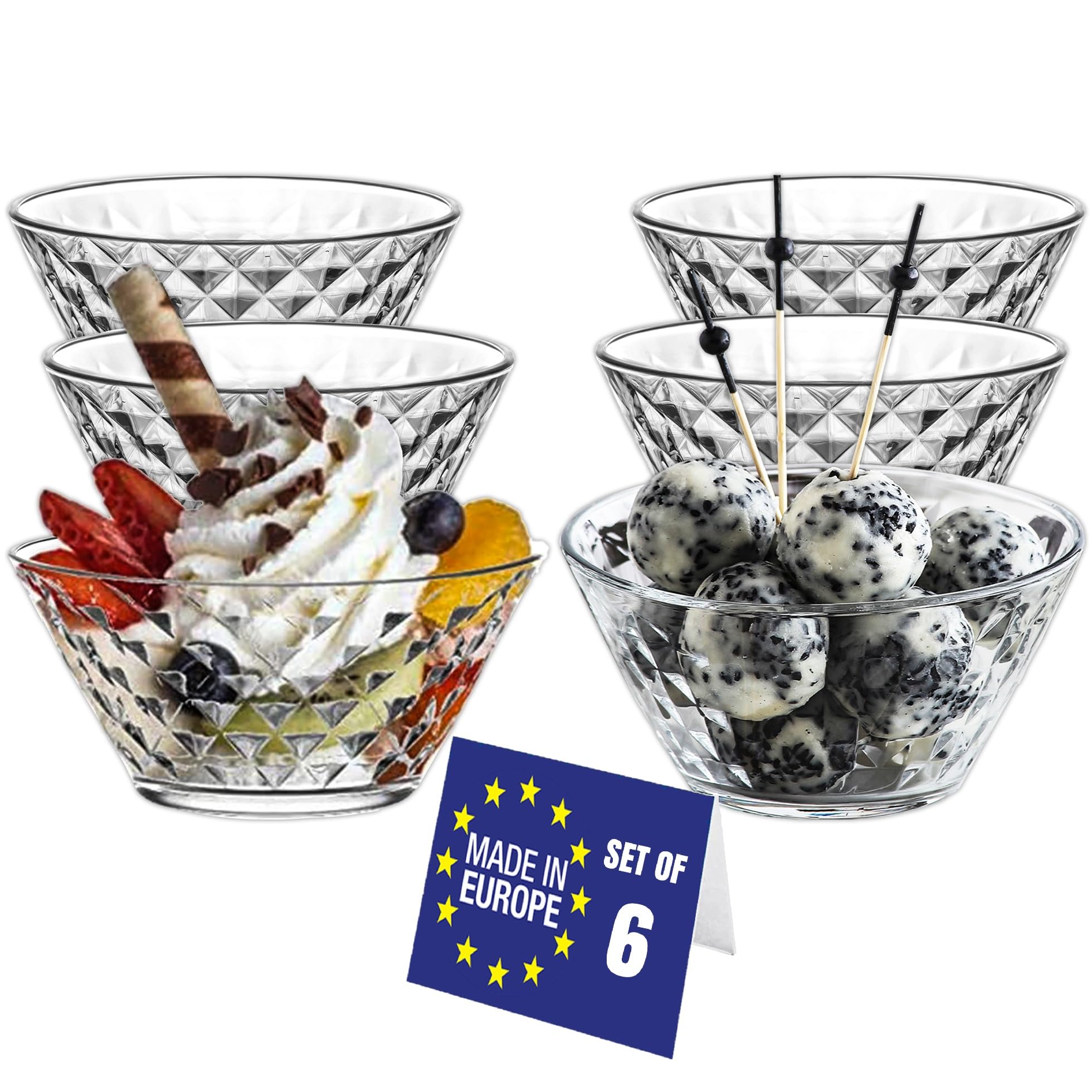 LAV Kristall Modern Dessertschalen Glas Set 6, 330ml 100% BLEI FREI ...