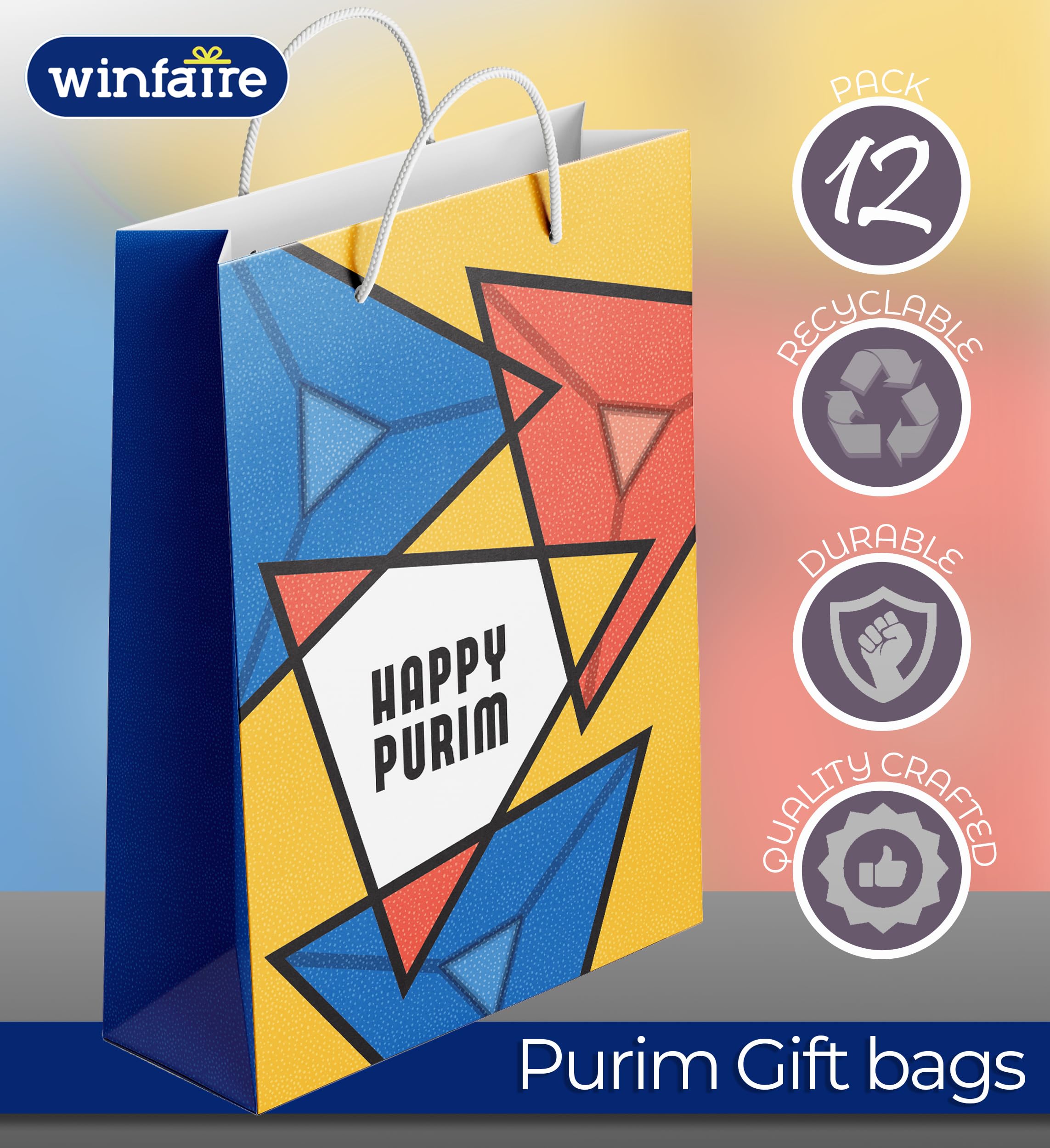 Winfaire Purim Gift Bags - 12 Pack Purim Bags for Mishloach Manot ...