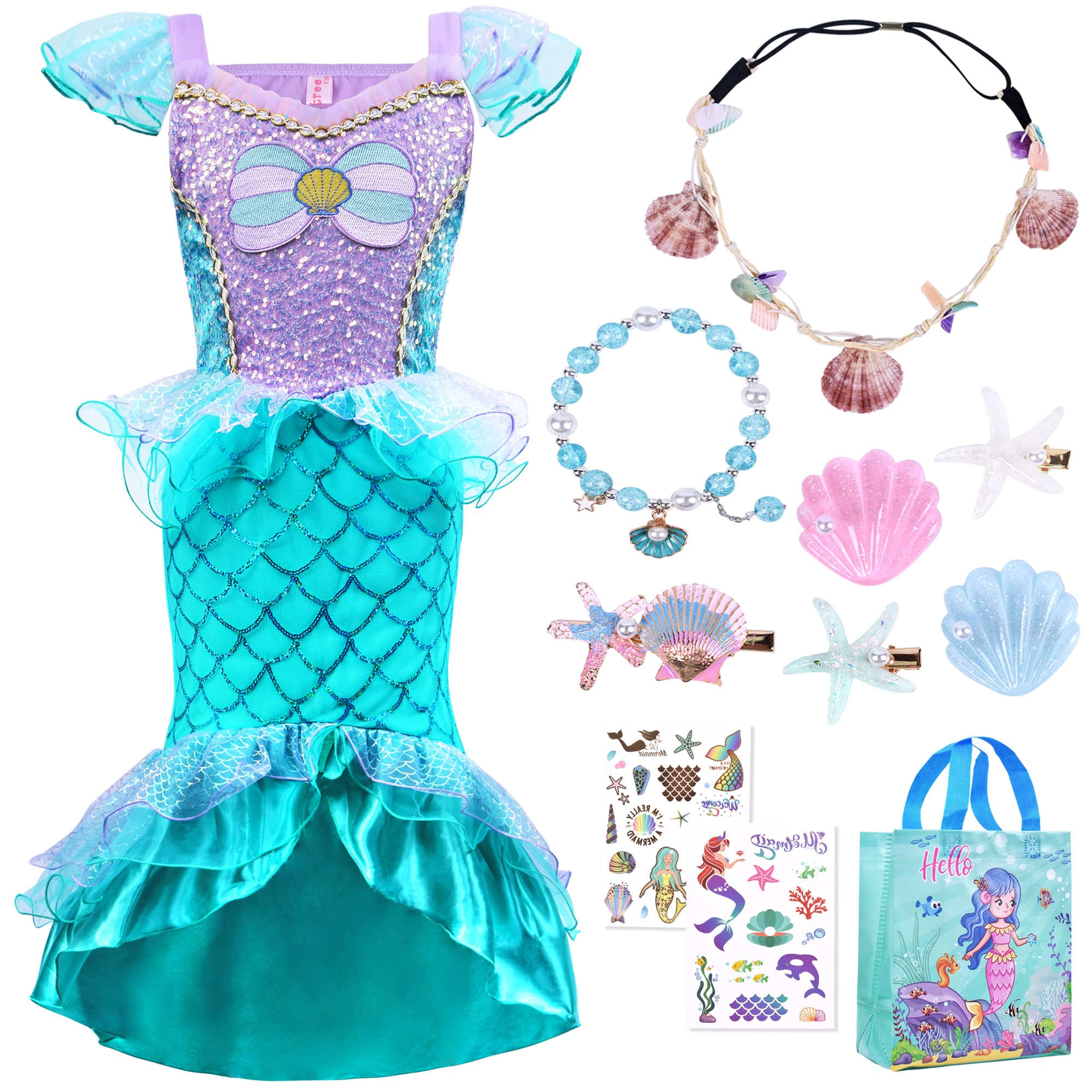 Snapklik.com : ZZIHAN Little Mermaid Princess Dress Mermaid Costume Outfit