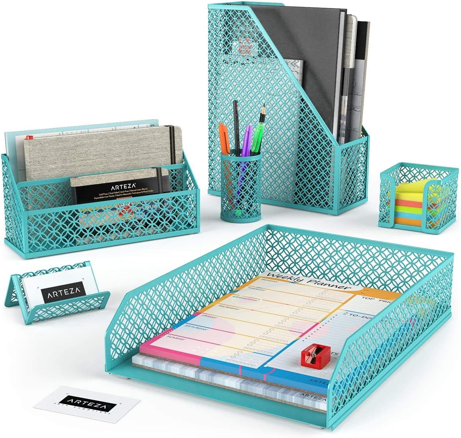 Amazon.com: ARTEZA 6-Piece Teal Desk Accessories Set, Essential Desktop ...