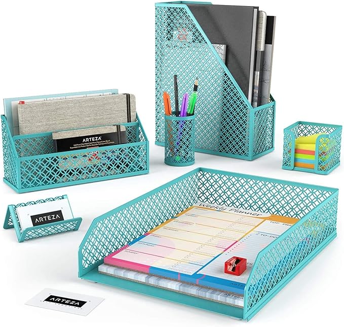 Amazon.com: ARTEZA 6-Piece Teal Desk Accessories Set, Essential Desktop ...