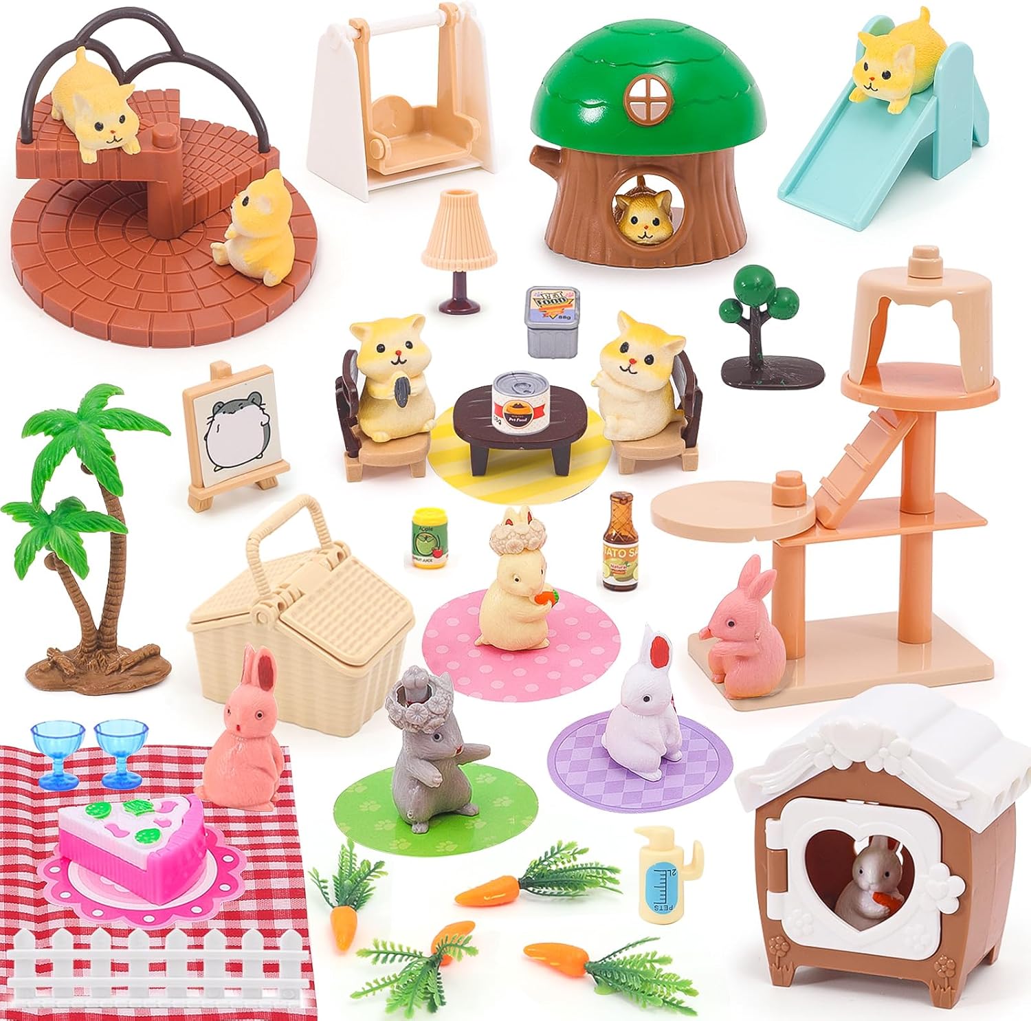 Amazon.com: SUPERGFS Pet Pretend Play Toys Hamster Figures Playset Toy ...