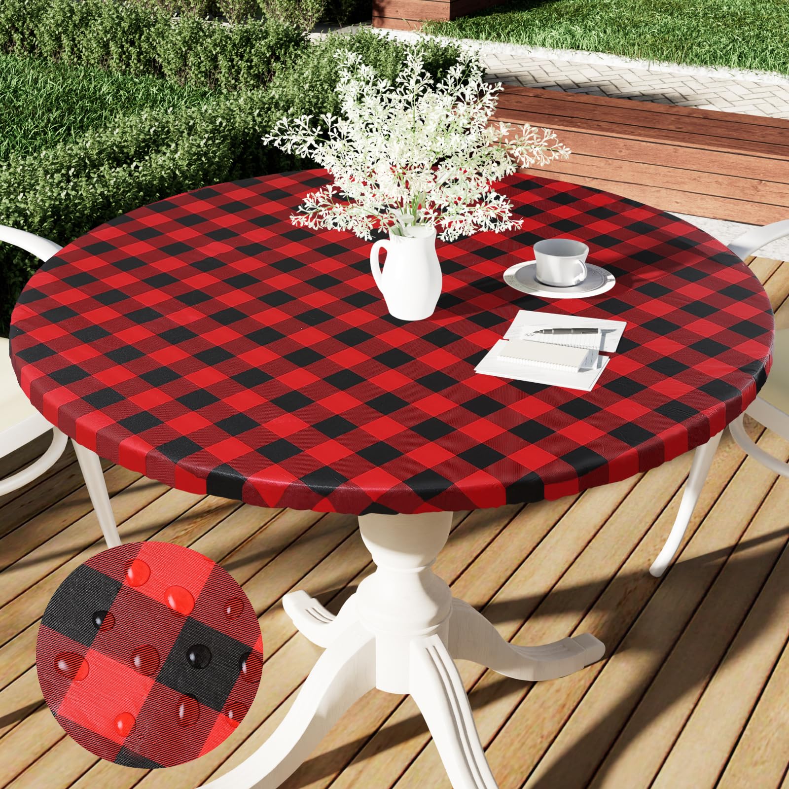 Amazon.com: Smiry Round Picnic Table Cloth, Elastic Waterproof Fitted ...