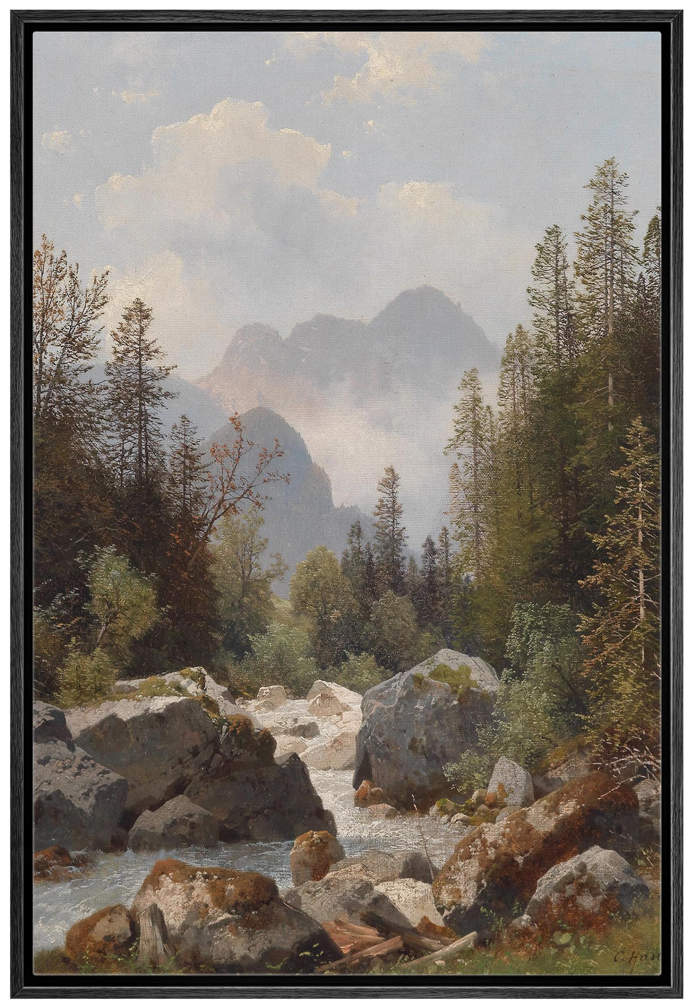 Amazon.com: SIGNWIN Framed Canvas Print Wall Art Misty Mountain Forest ...