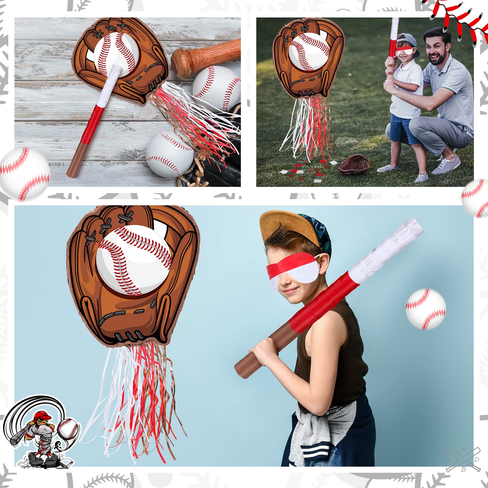 Baseball Small Pinata with Blindfold Bat for Birthday Party Softball ...