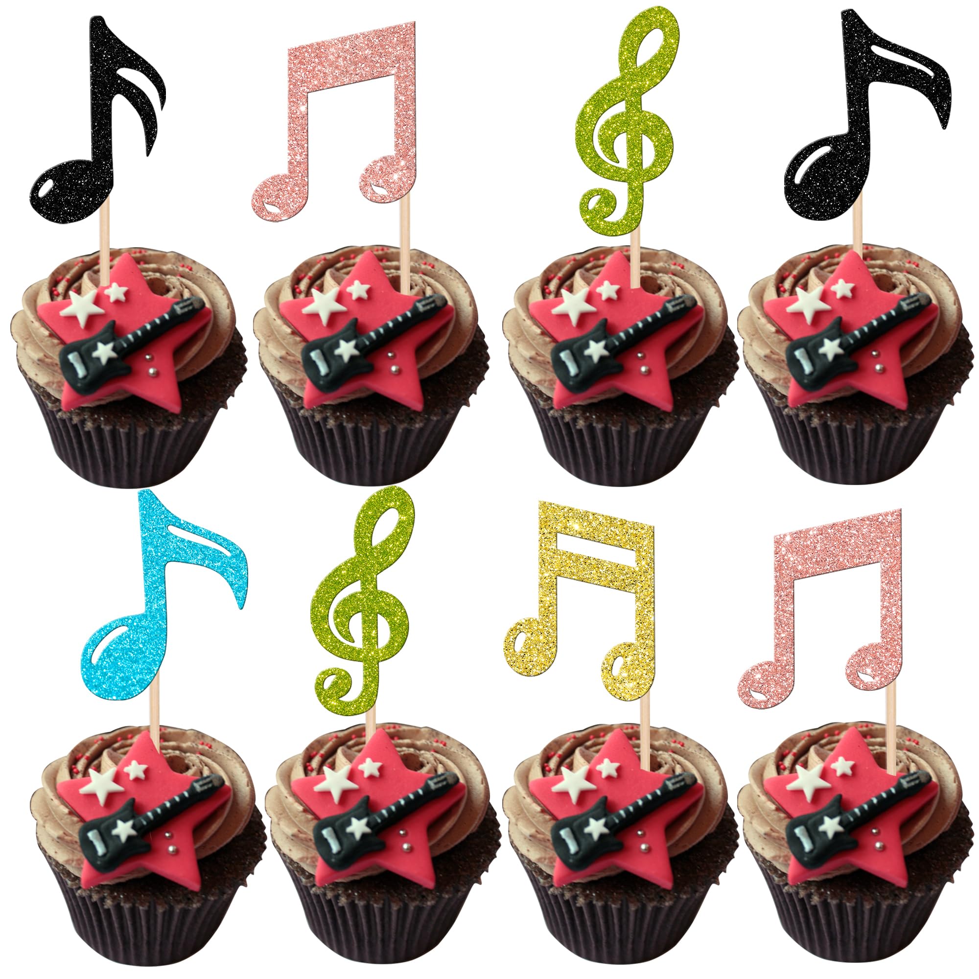 Amazon.com: 30 Pack Music Notes Cupcake Toppers Glitter Musical Symbol ...