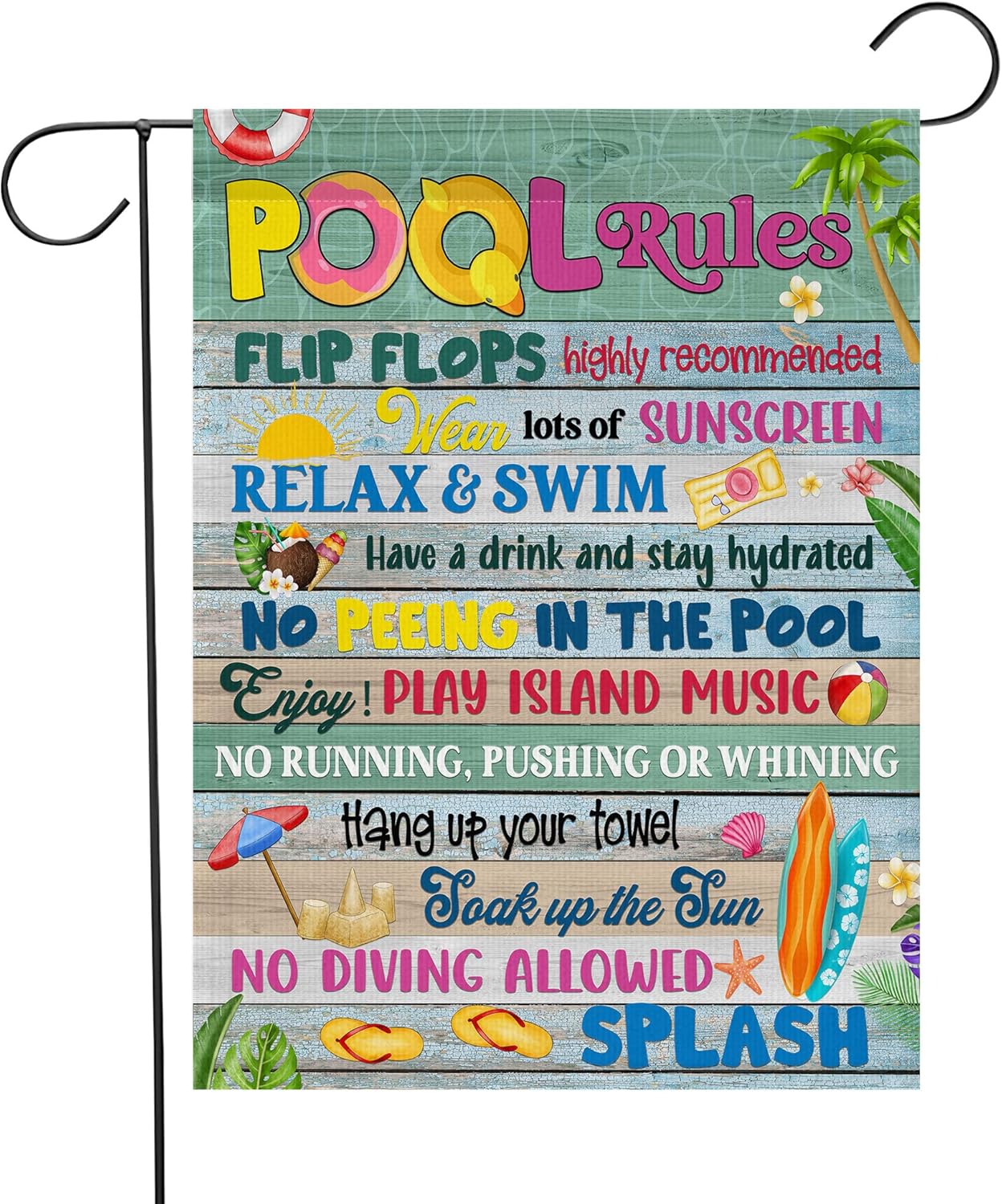Amazon.com : CEZII Pool Rules Garden Flag Vertical Double Sided ...