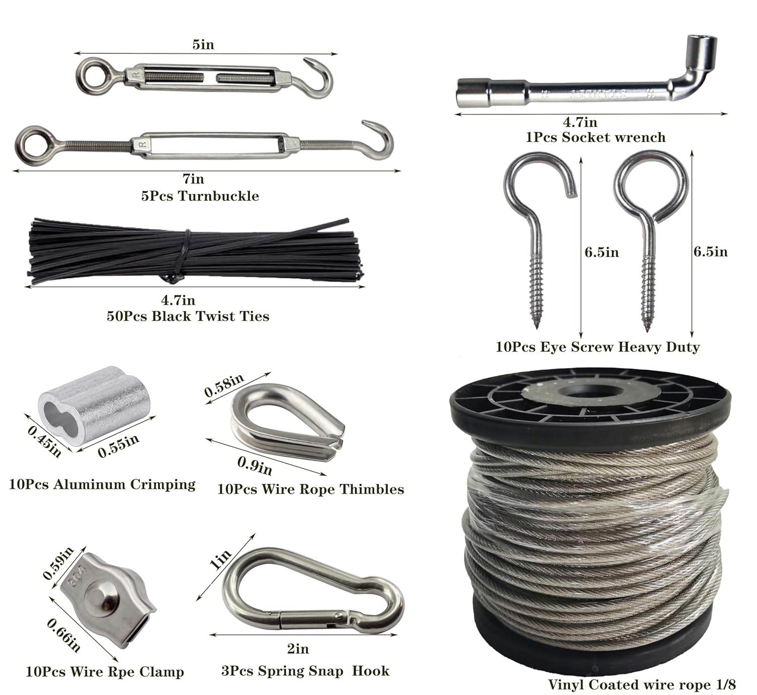 Cable de acero inoxidable de 18 pulgadas, tensores para cables, kit de ...