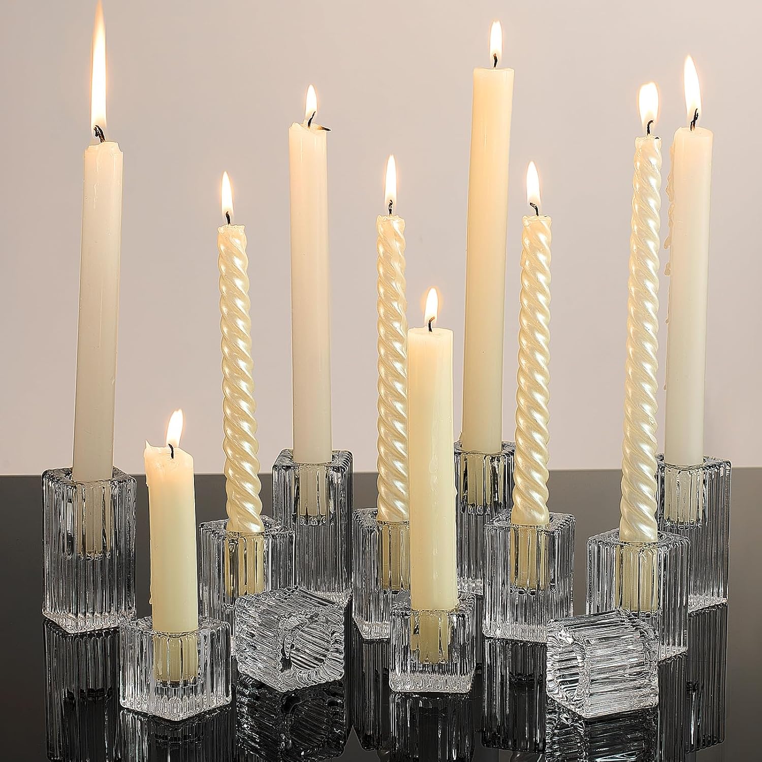 Amazon.com: Mumufy 12 Pcs Glass Candlestick Holders Vertical Stripe ...