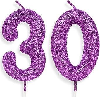 Amazon.com: 30th Glitter Birthday Candles, Purple Pink Birthday Number ...