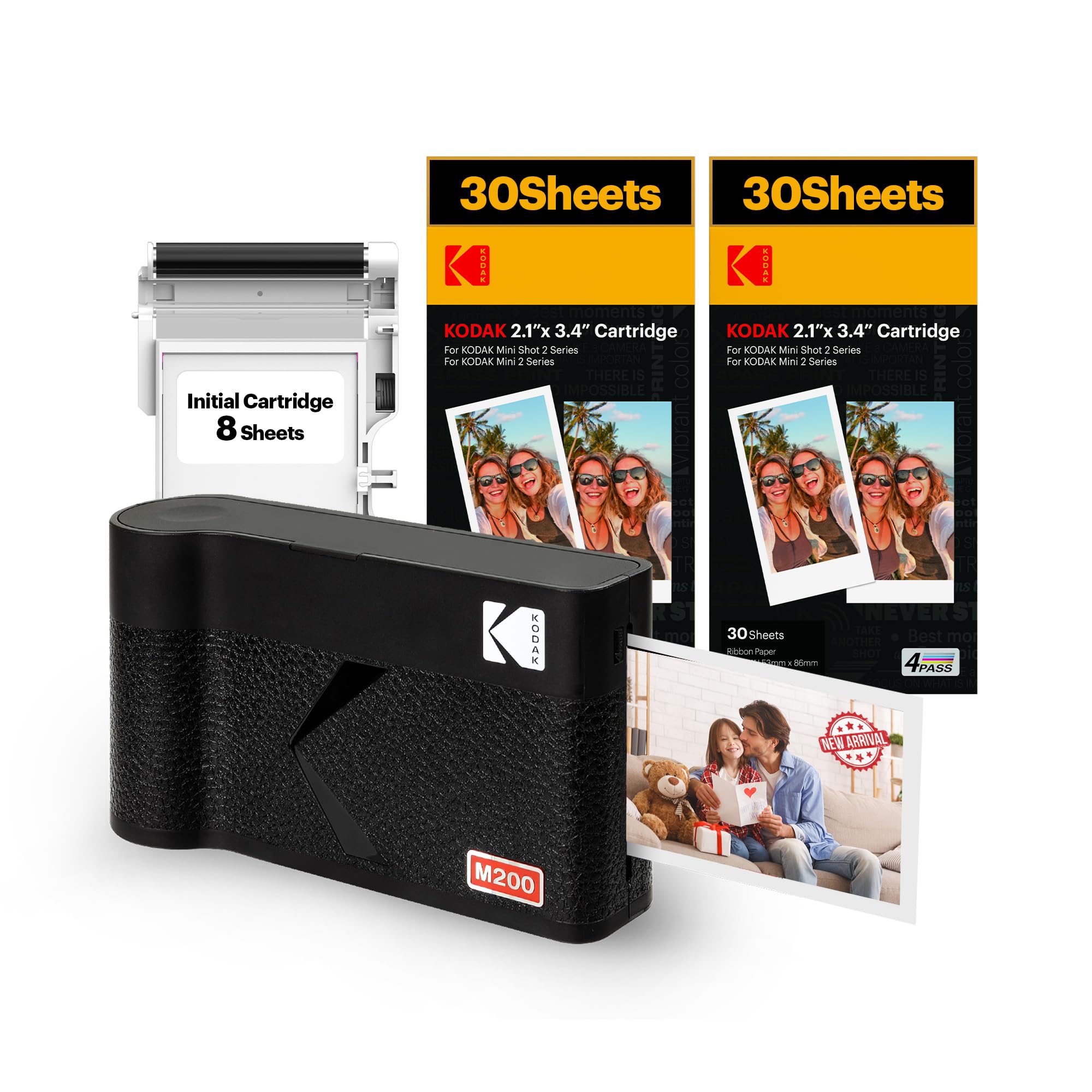 KODAK Mini 2 ERA 4PASS Portable Photo Printer, Initial 8 Sheets + 60 ...
