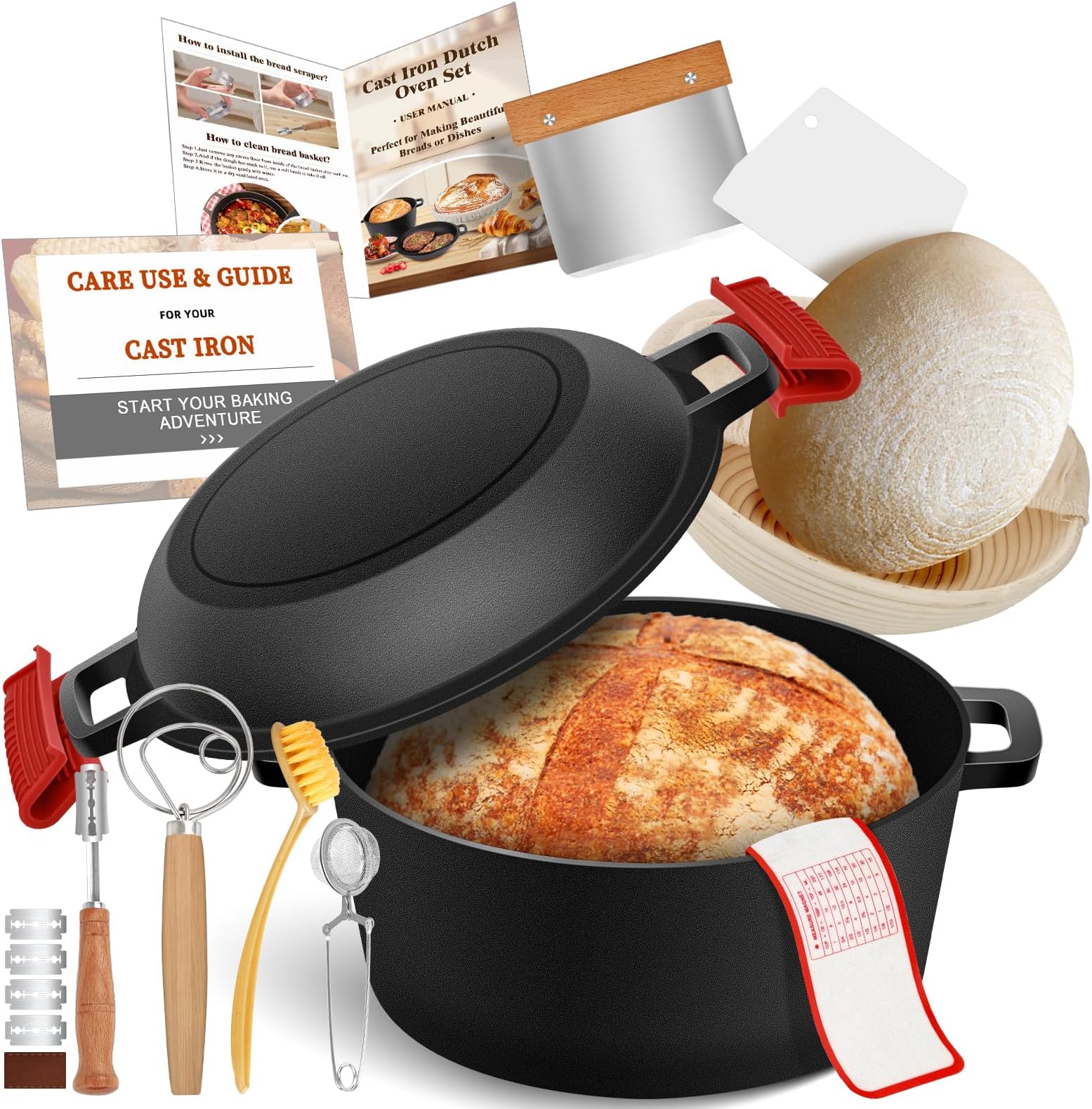 Amazon.com: Slow Slog Cast Iron Dutch Oven for Bread Baking, 5QT Cast ...