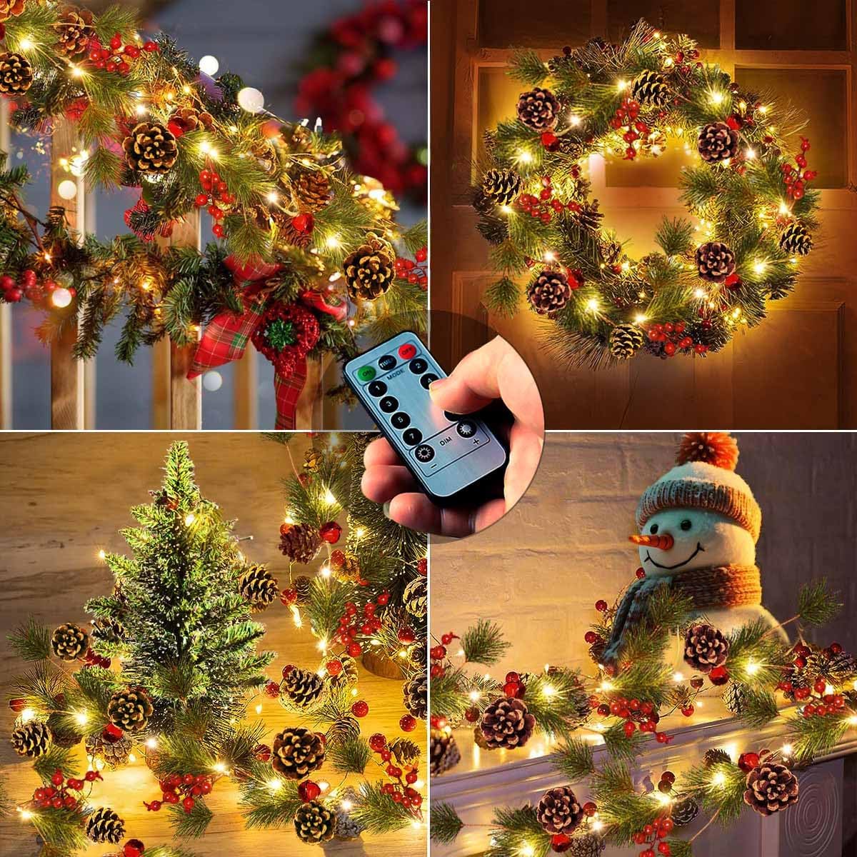 Amazon.com: Abkshine Upgraded Christmas Garland with Lights, 6.6ft 20 ...
