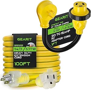 Amazon.com: 14AWG 100ft Extension & 15A to 30A Locking RV Adapter ...