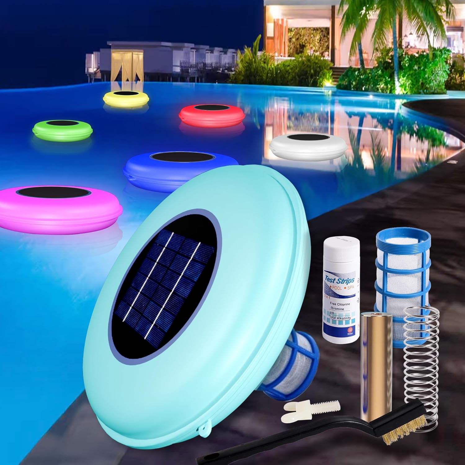 Amazon.com : Solar Pool Cleaner & LED RGB Floating Light with Copper ...